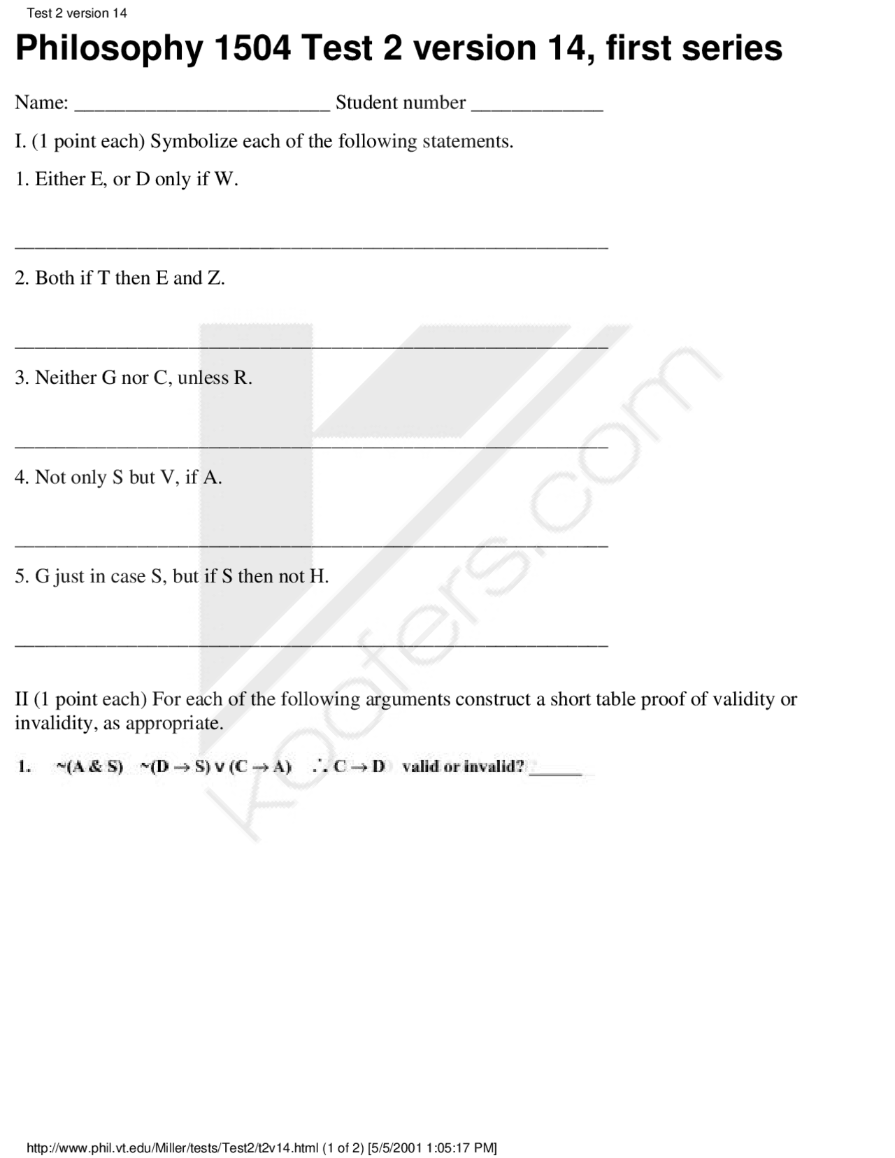 Test 2 With Questions Language And Logic Phil 1504 Docsity