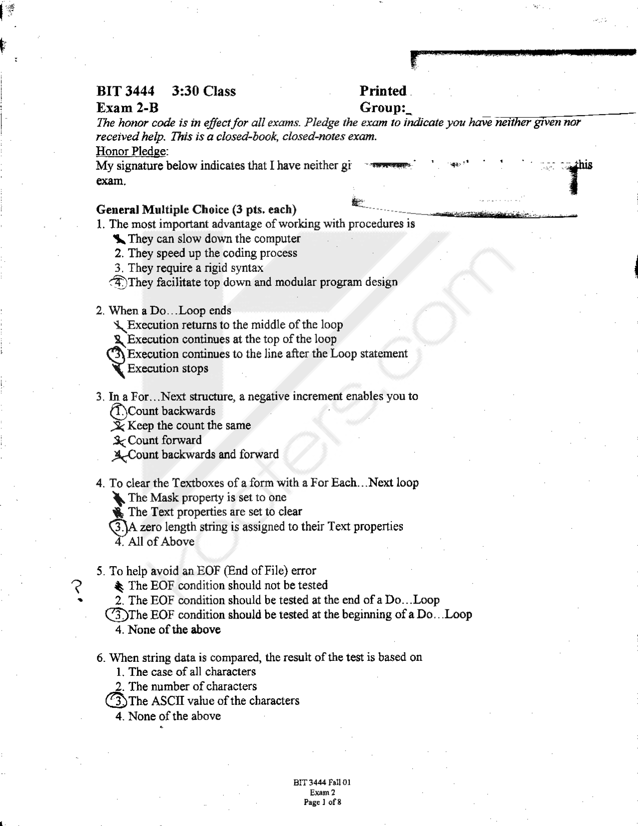Exam 2 - Answers - Advance Bus Computer and Application | BIT 3444 - Docsity