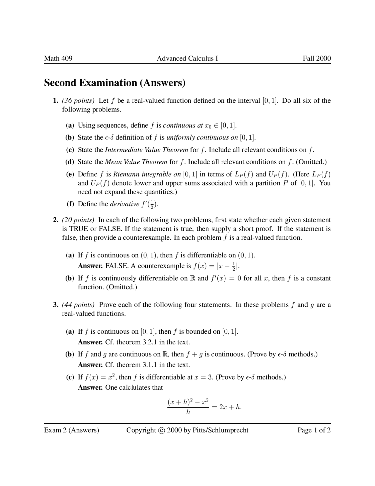 Resolutions to Second Exam - Advanced Calculus I | MATH 409 | Exams ...