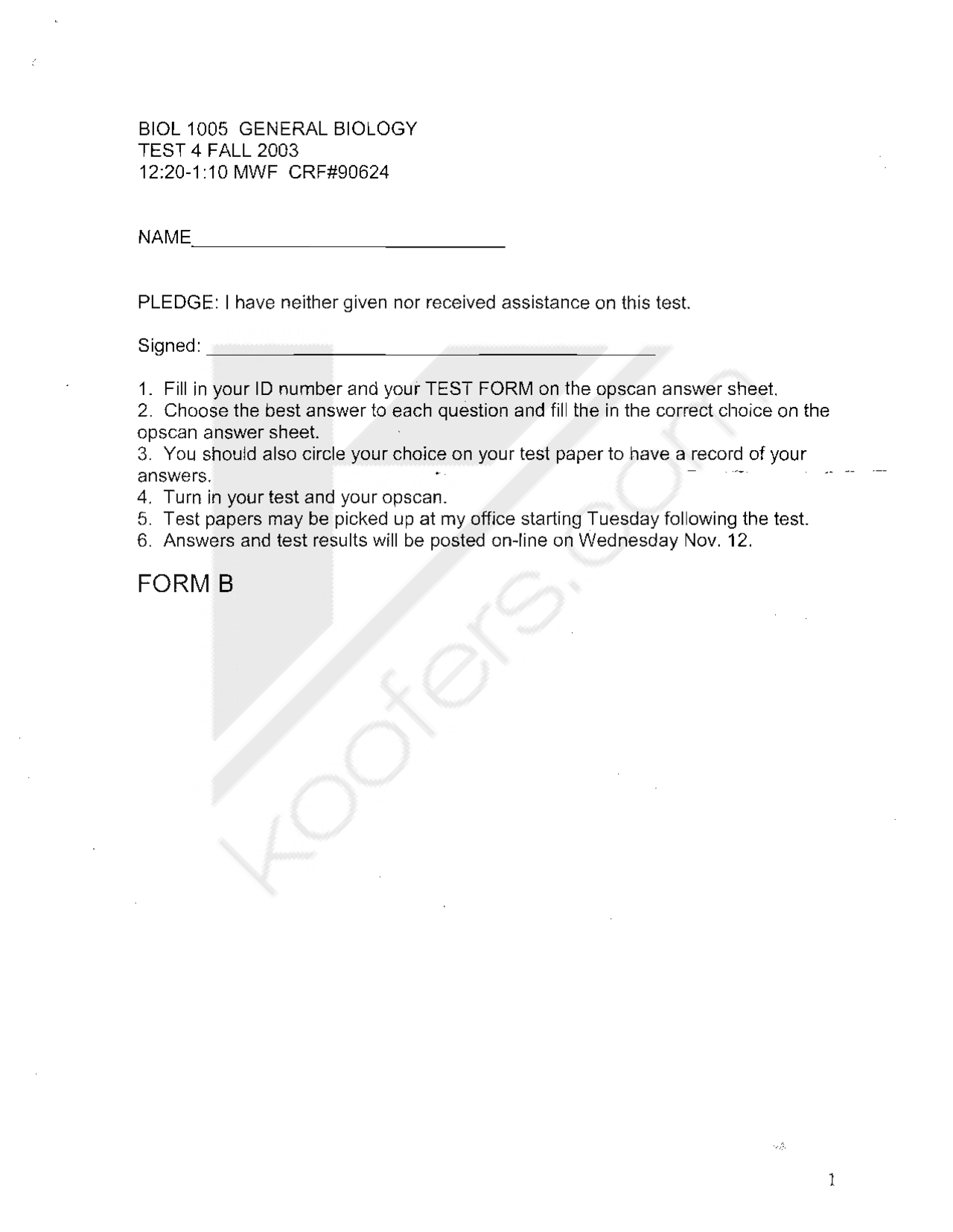 General Biology Test 4 Questions Fall 2005 Biol 1005 Docsity