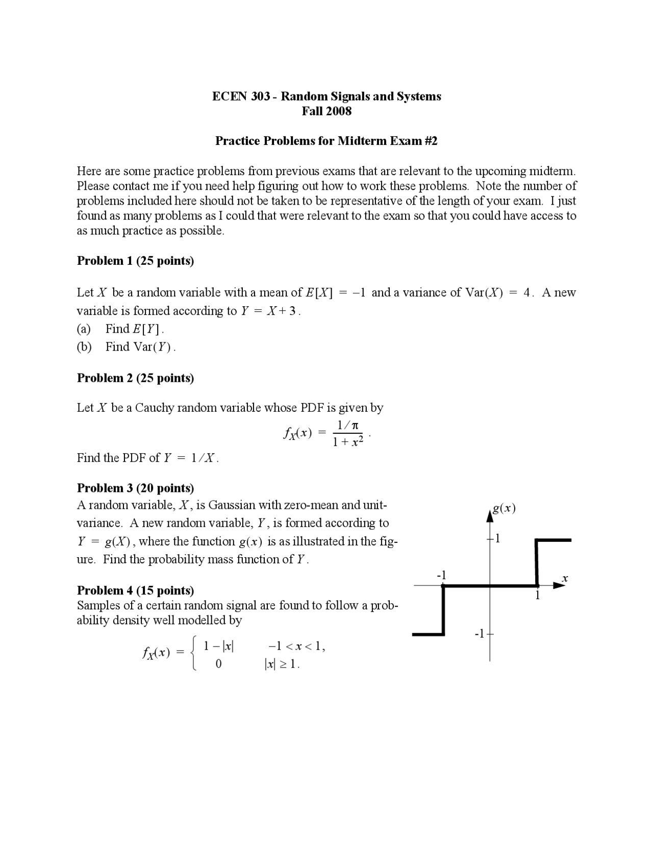 Practice Problems Midterm Exam Random Signals And System Ecen 303
