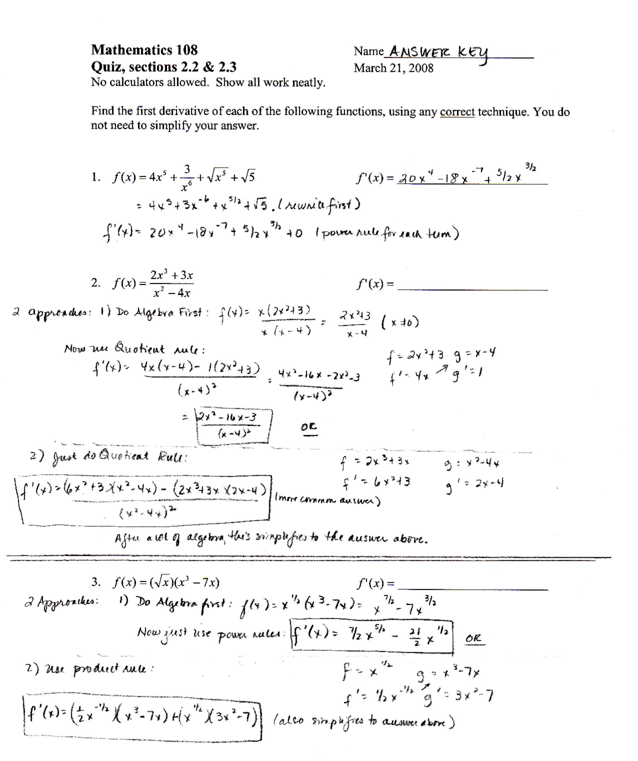 Solved Quiz For Introduction Calculus Business Application Math 108