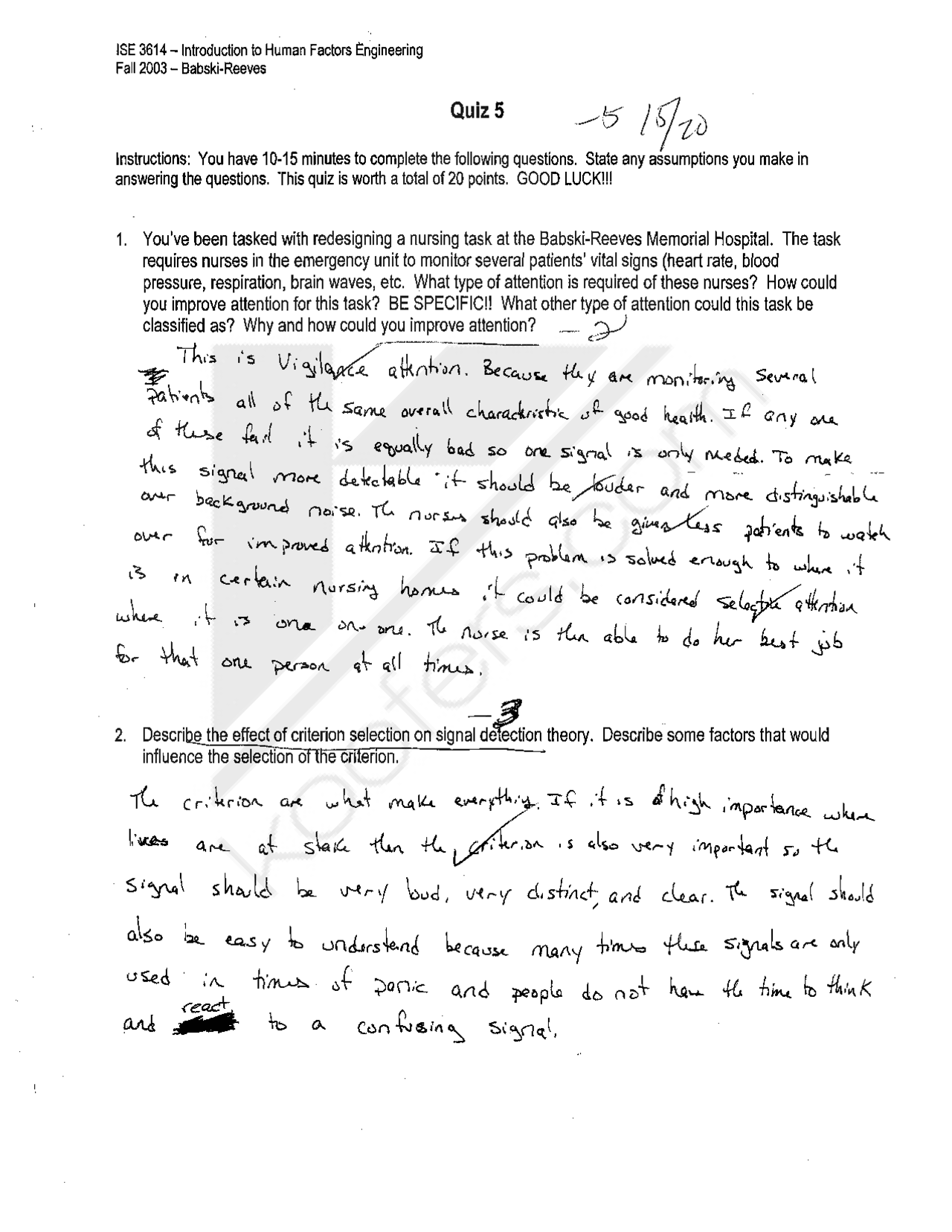 Quiz 5 Solved Human Factors And Ergonomics Engineering Ise 3614