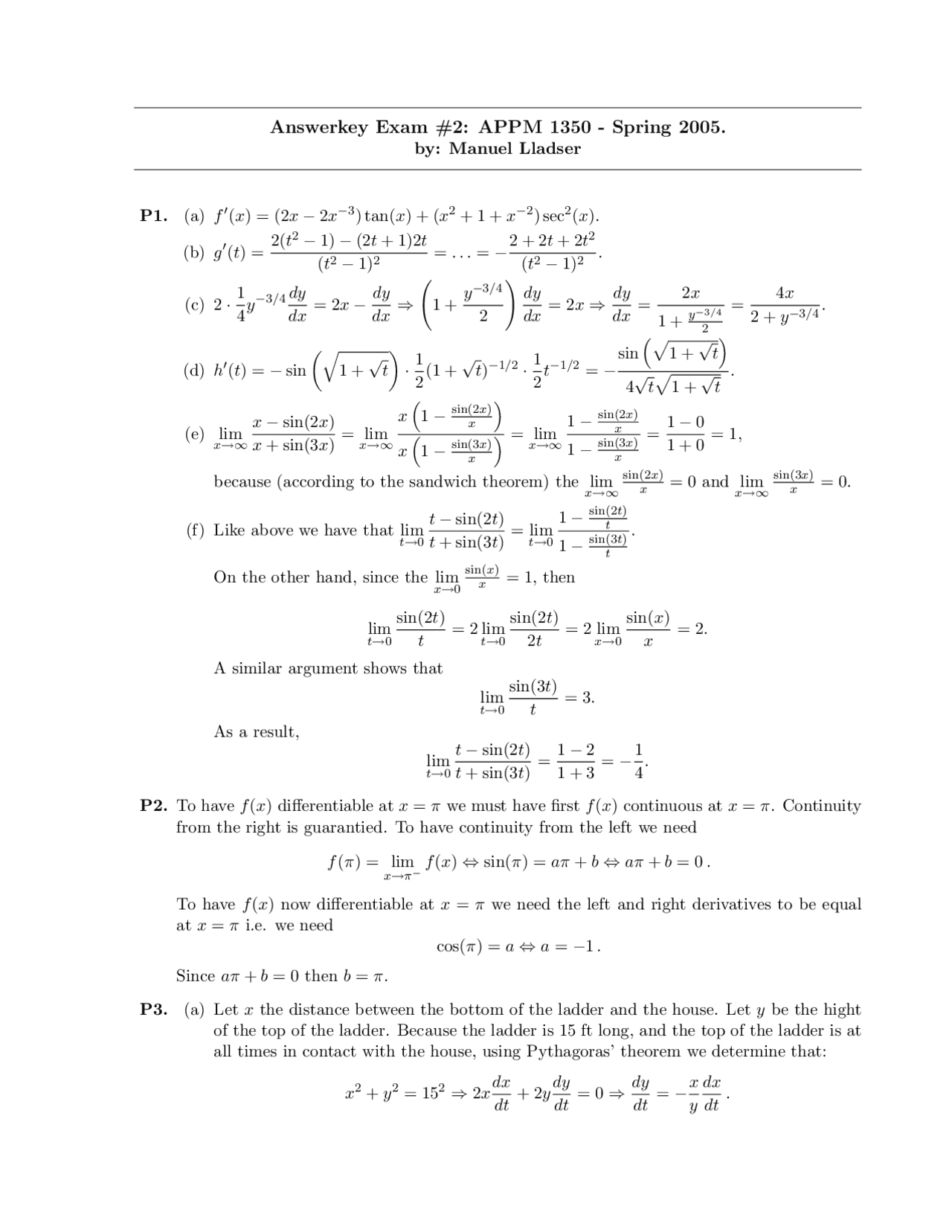 4 Questions Solved For Exam 2 Calculus 1 For Engineers Appm 1350