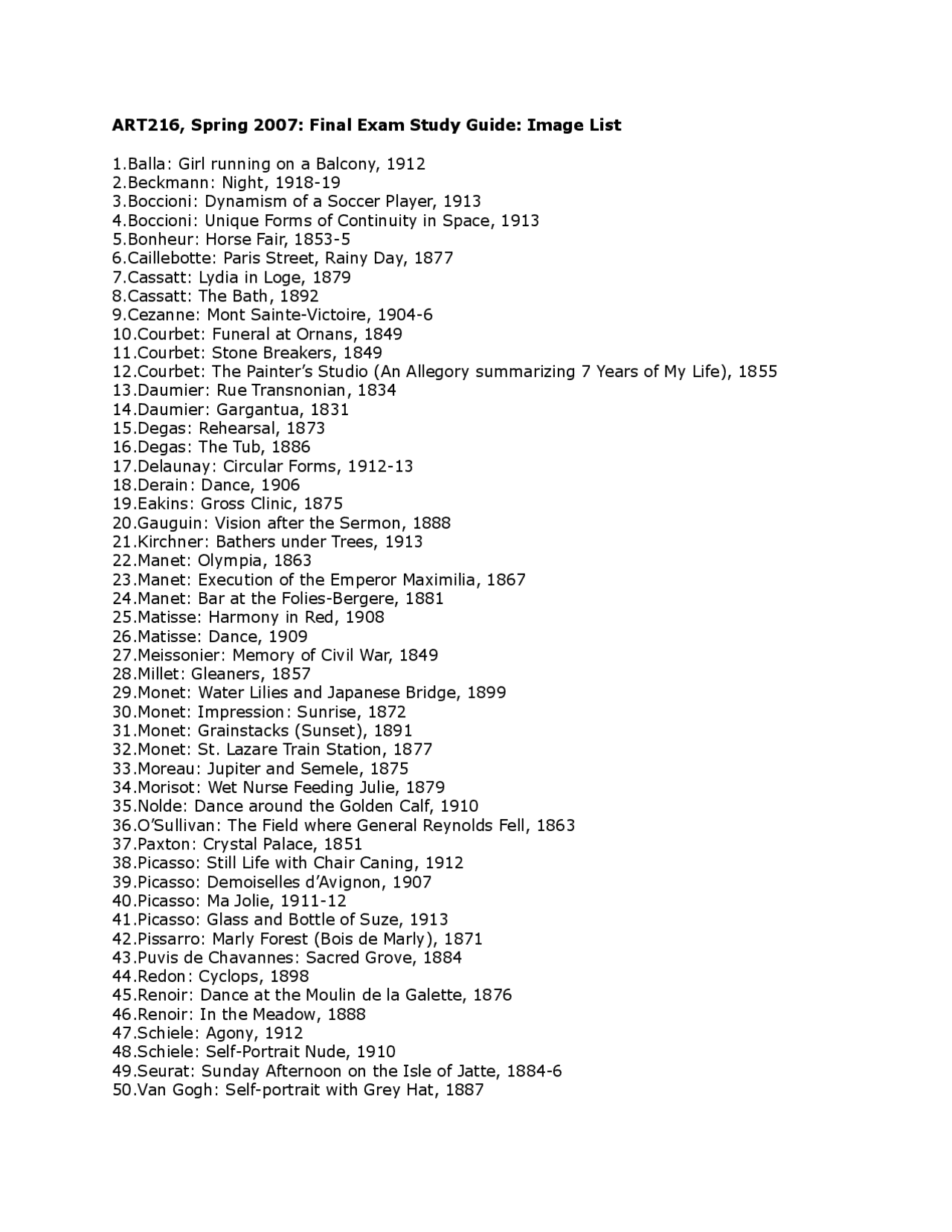 Final Exam Study Guide - Art History Survey: Renaissance to ...