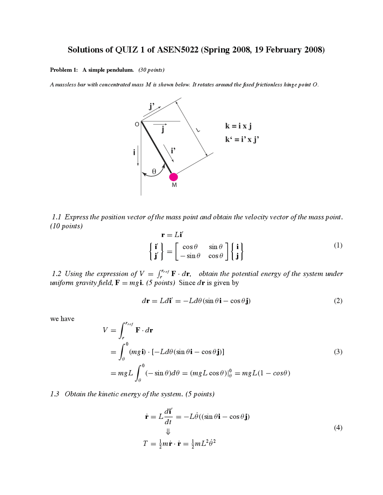 Solved Quiz 1 For Dynamics Of Aerospace Structures Asen 5022 Docsity