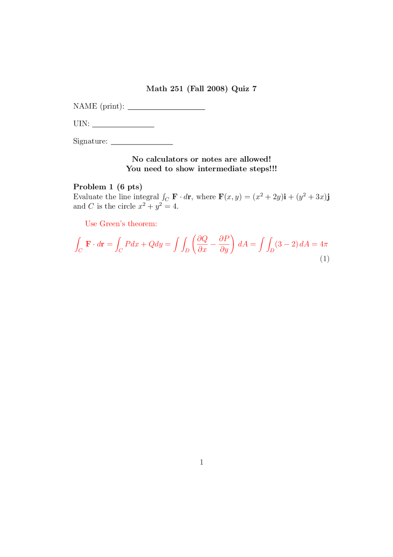 Engineering Mathematics Iii Quiz 7 With Solutions Math 251 Docsity