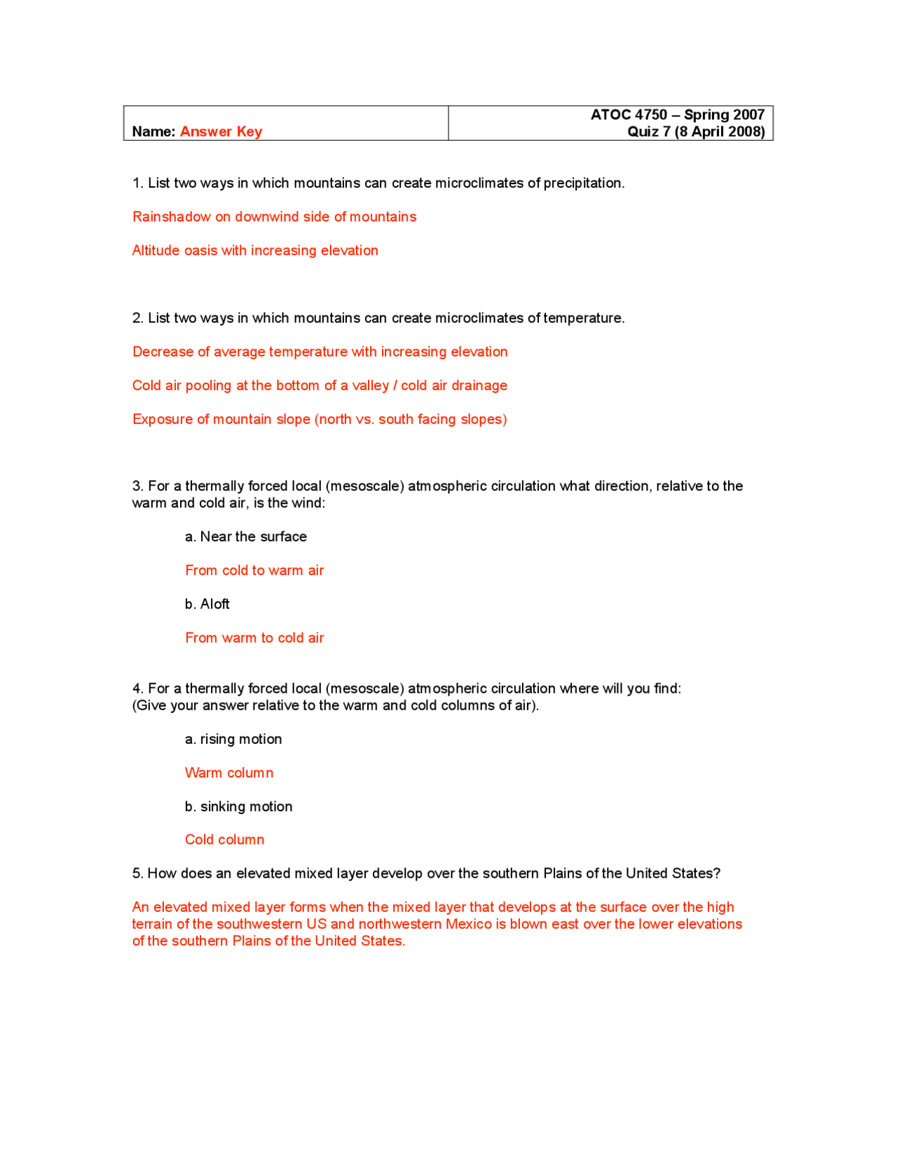 Solved Quiz 7 For Desert Meteorology And Climate Atoc 4750 Docsity