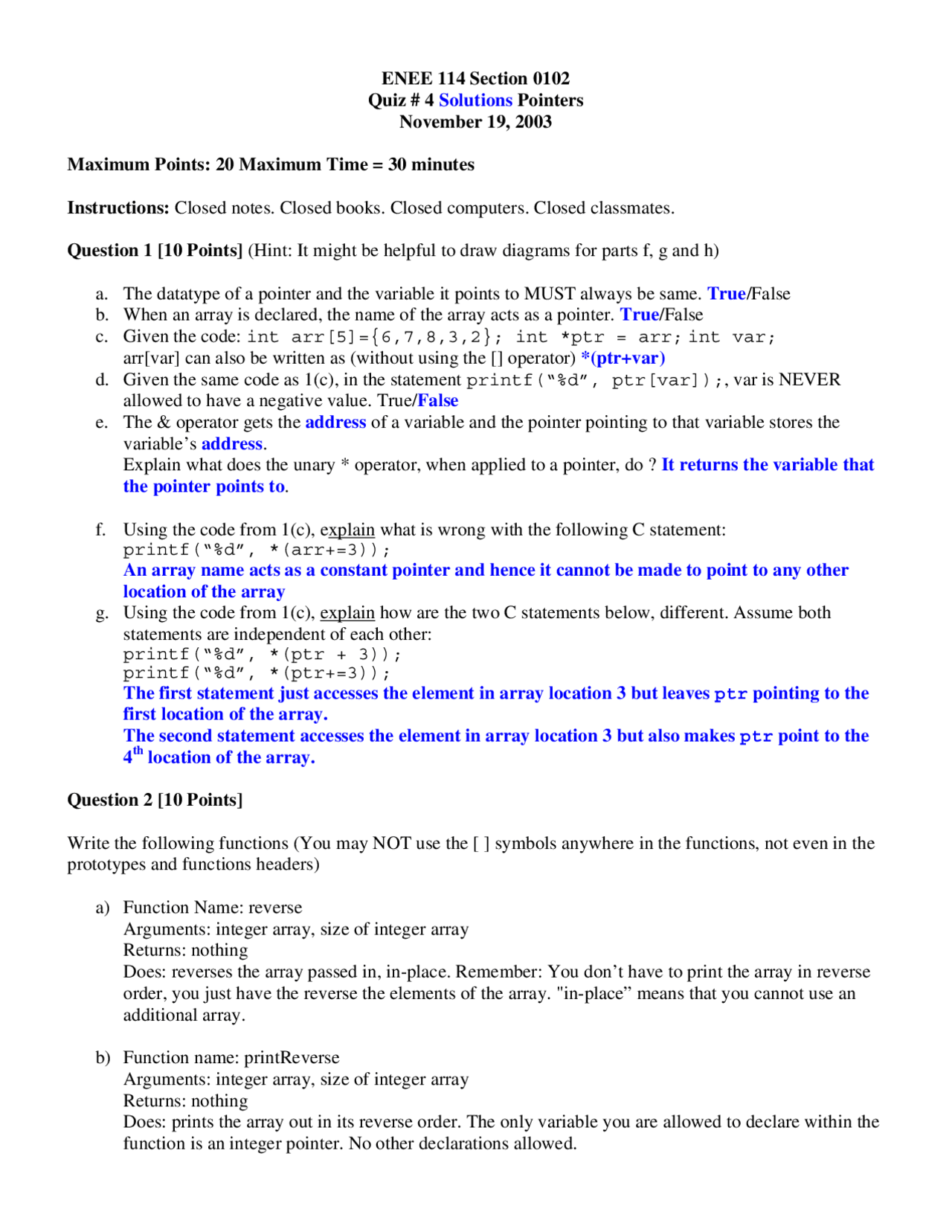 Quiz 4 Solutions For Programming Concepts For Engineer Enee 114 Docsity