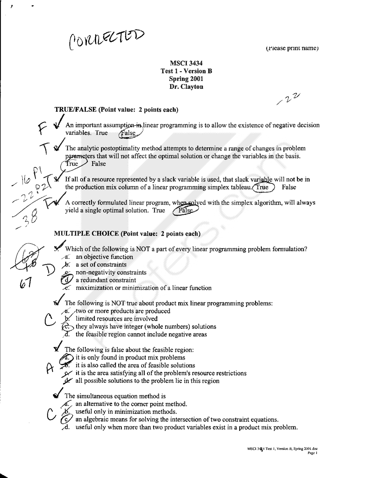 Questions With Solution Of Advanced Management Science Exam 1 Msci