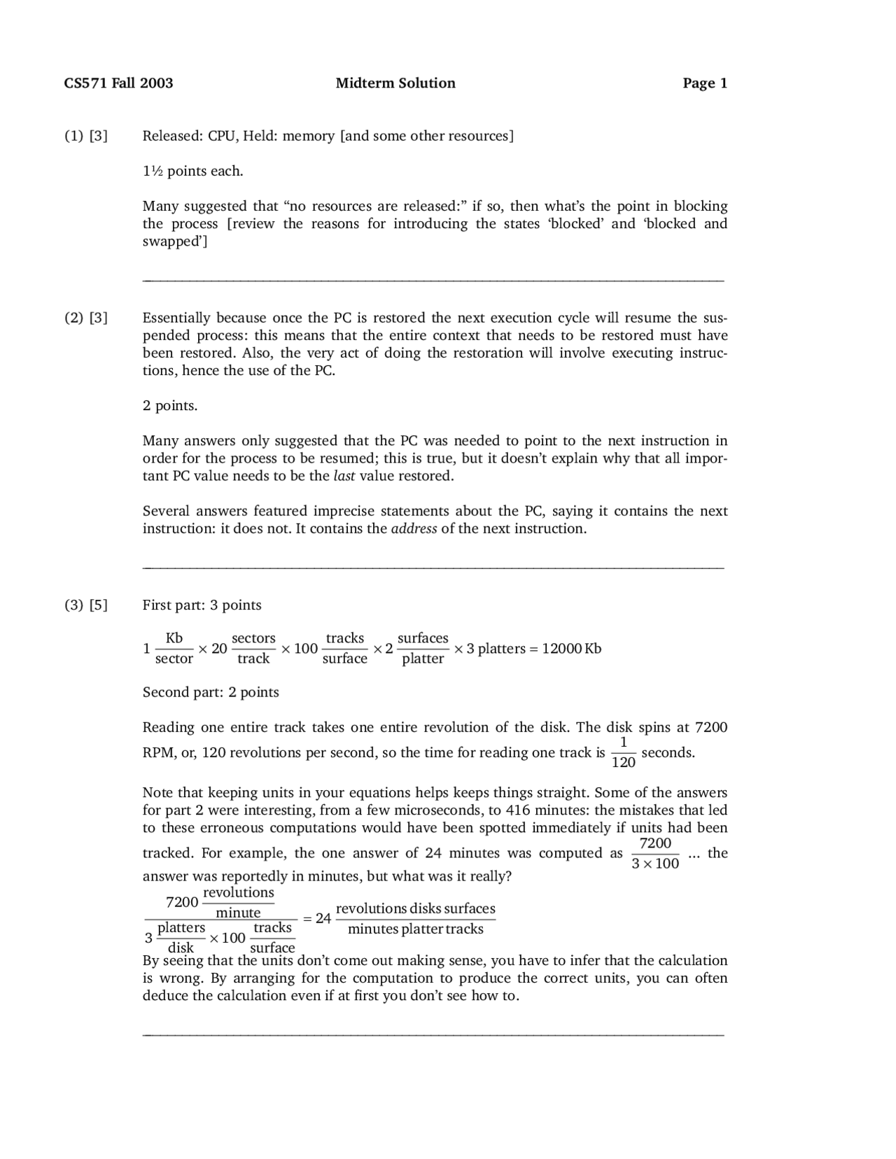 Midterm Solved Operating Systems Fall 2003 Cs 571 Docsity