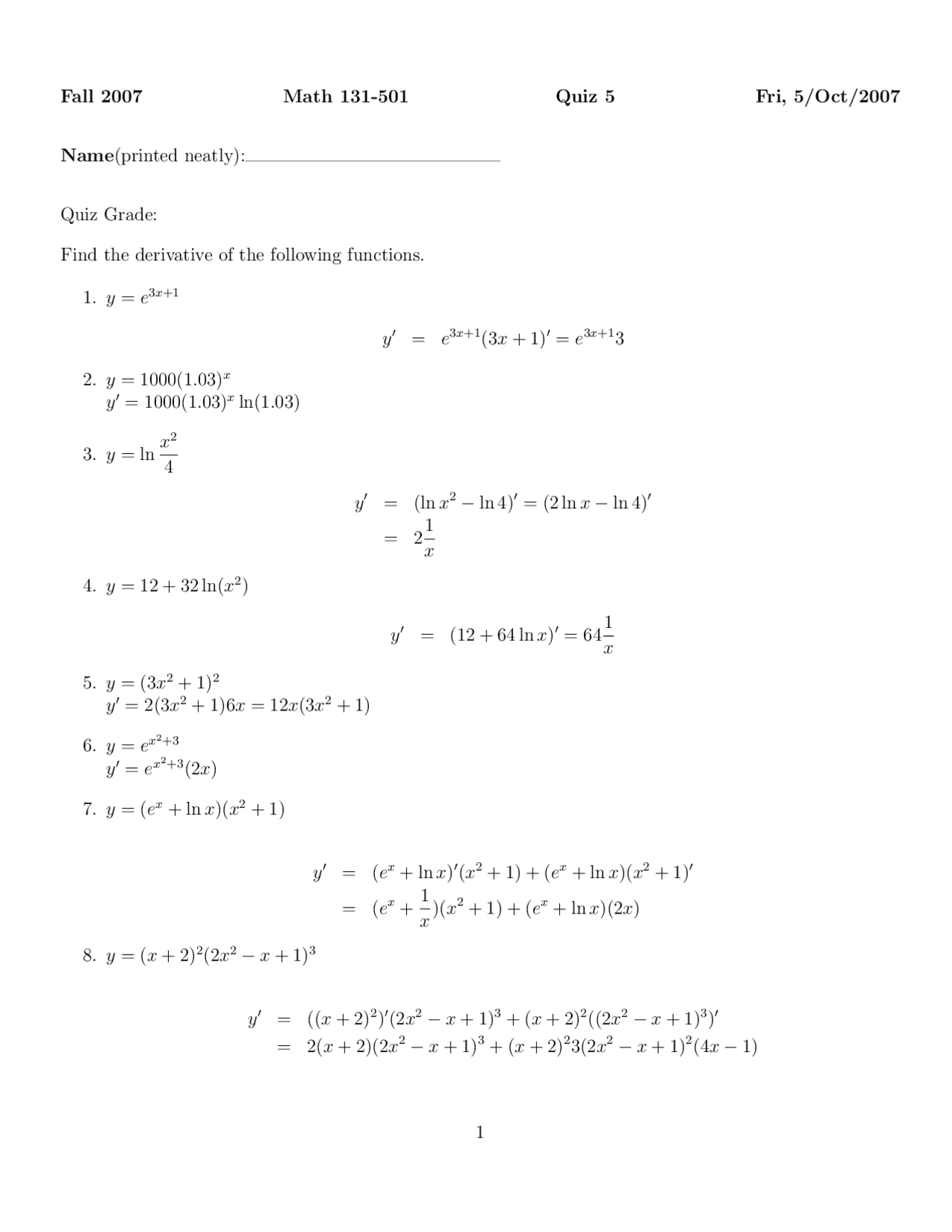 Mathematical Concepts-Calculus - Solved Quiz 5 | MATH 131 - Docsity