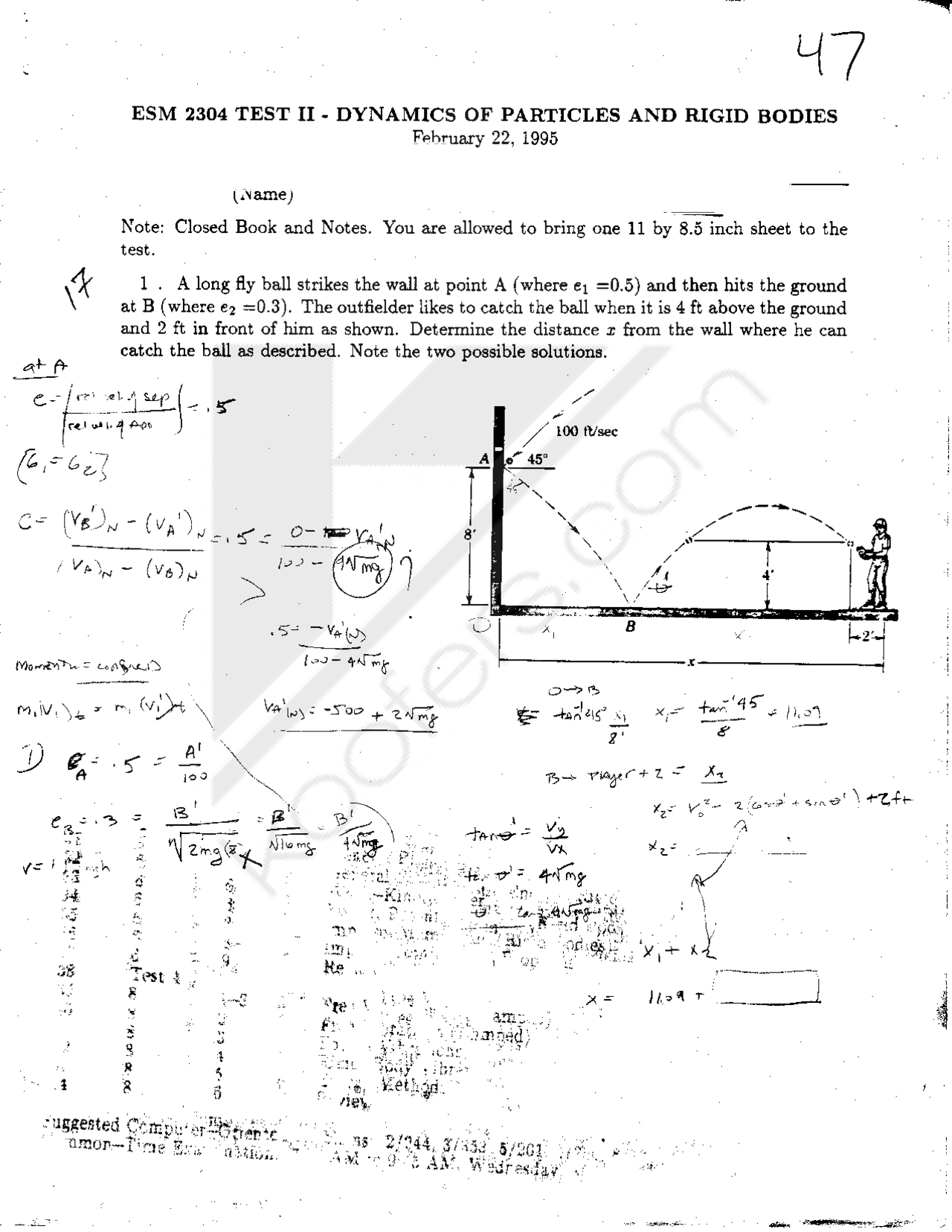 Test Ii Dynamics Of Particles And Rigid Bodies Esm 2304 Docsity