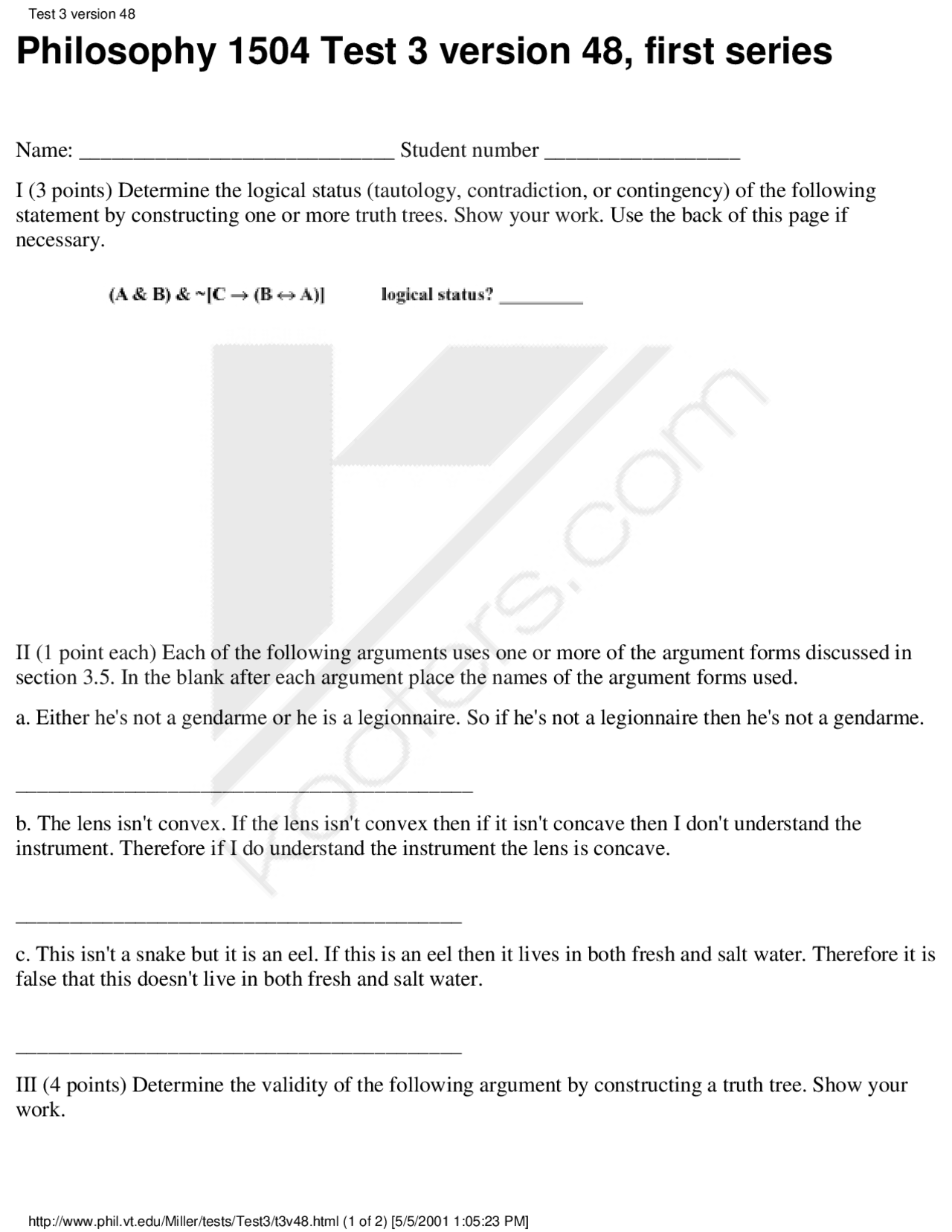 Sample Questions For Test 3 Language And Logic Phil 1504 Docsity