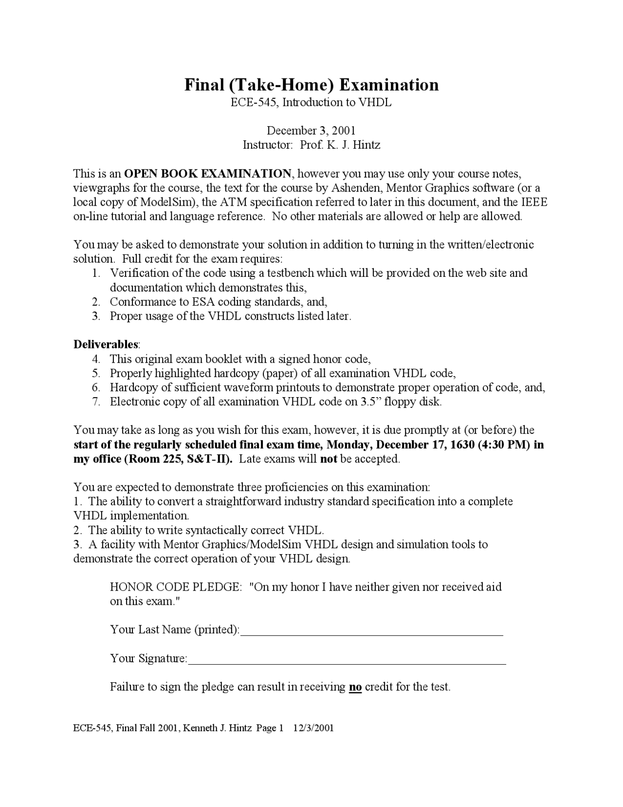 Atm Forum Frame Digital System Design With Vhdl Lecture Notes Ece 545 Docsity