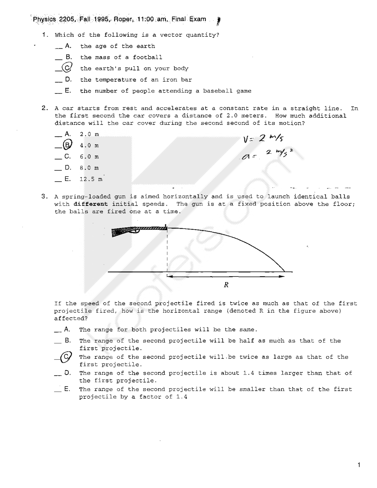 Solutions for Final Exam - General Physics | PHYS 2205 - Docsity