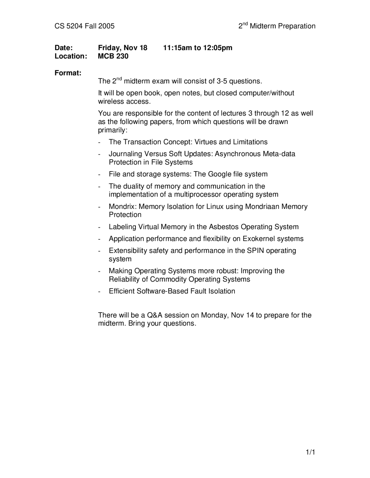 Introduction to Operating Systems - Midterm Exam | CS 5204 - Docsity Introduction to Operating Systems - Midterm Exam | CS 5204 - Docsity