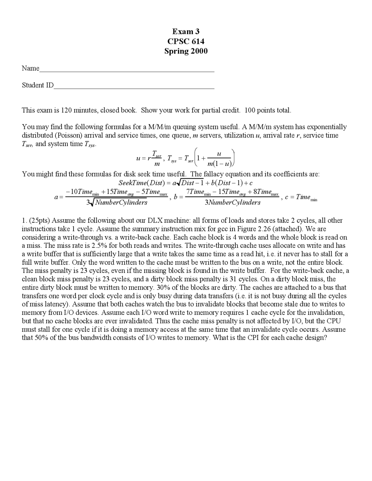 7 Questions With Solution Examination 3 Fall 2000 Cpsc 614 Docsity