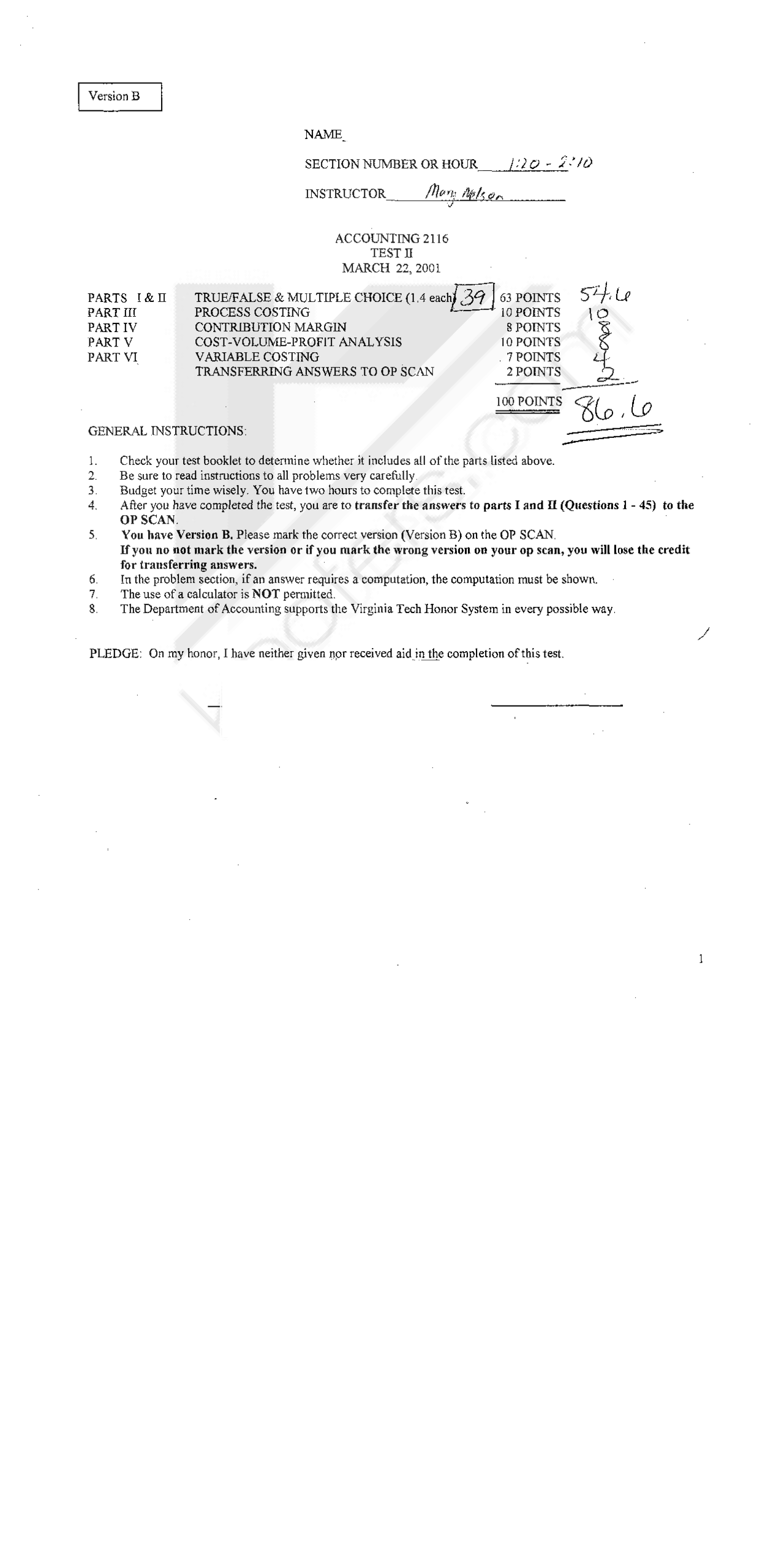 Test 2 Solved For Principles Of Accounting Acis 2116 Docsity