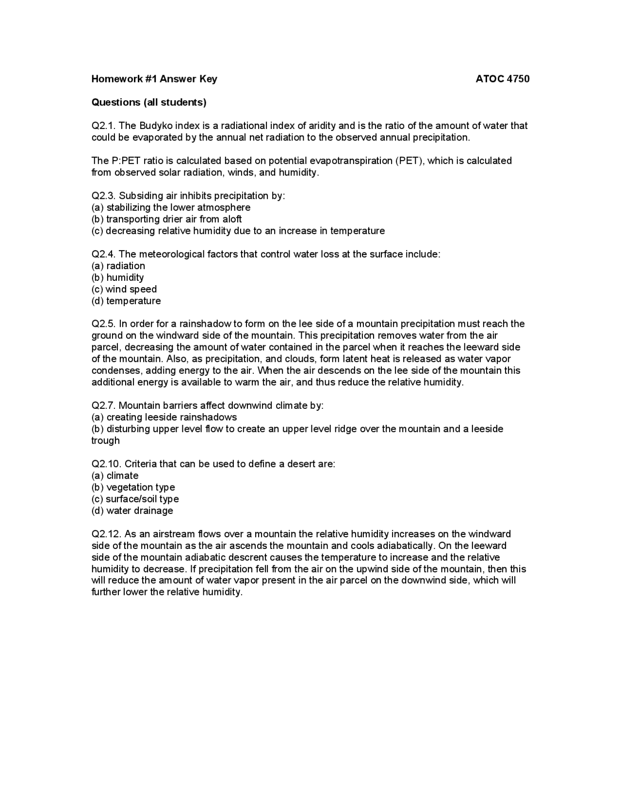 Meteorological Factors And Climate Questions With Answer Key Atoc