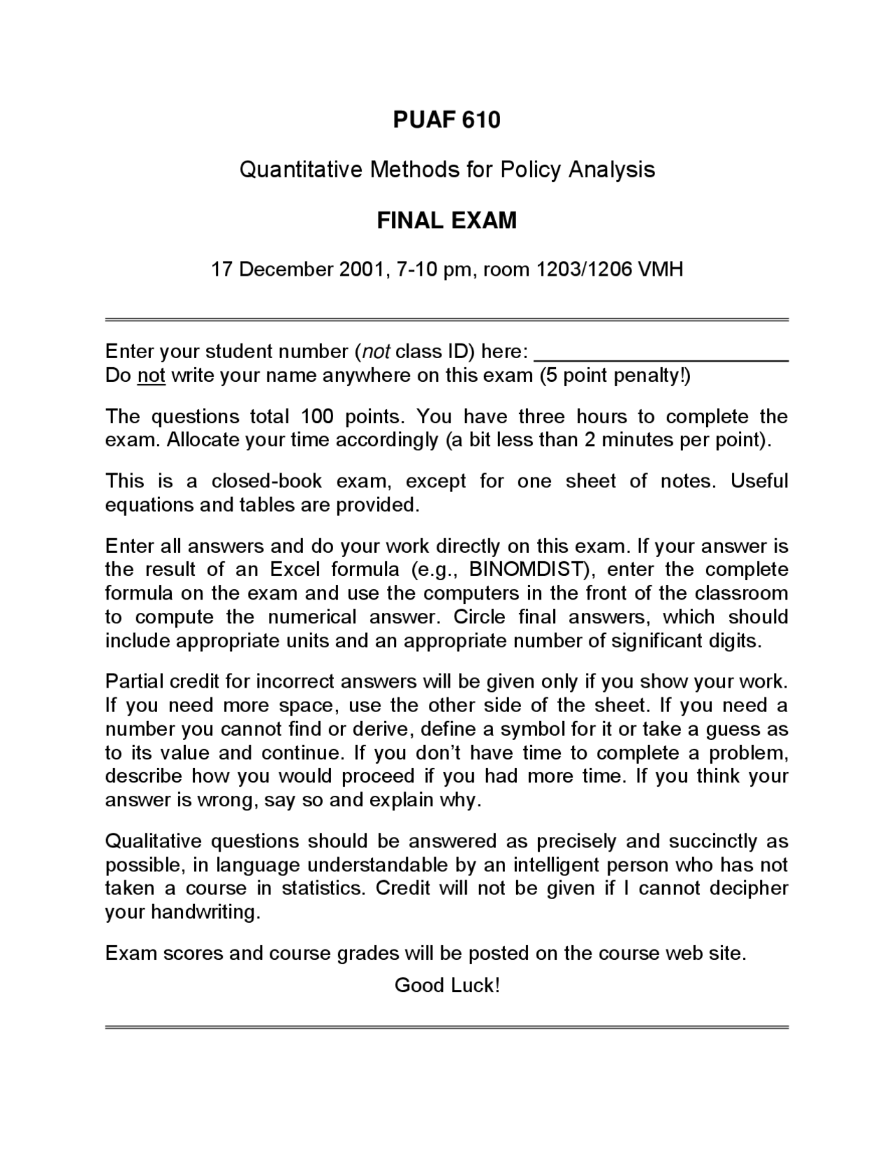 12 Problems On Confidence Intervals For Policy Analysis Final Exam