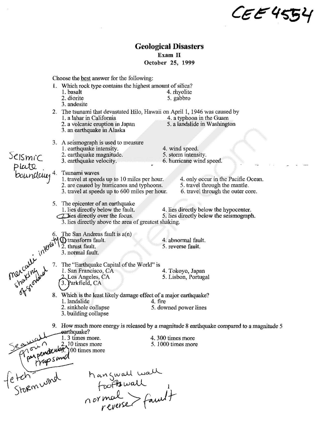 45 Questions On Natural Disasters Exam 2 Cee 4554 Docsity