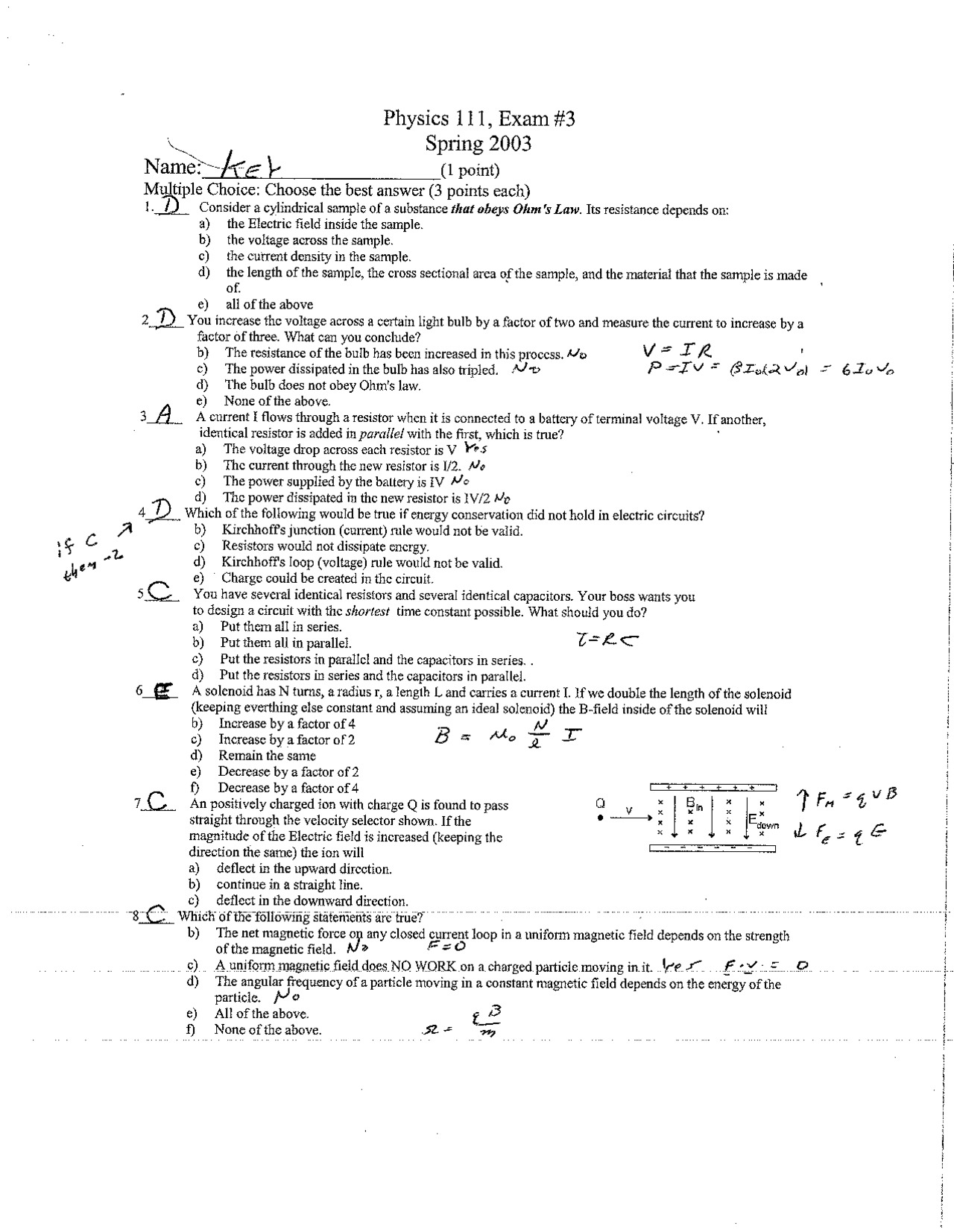 4 Problems With Solutions On Physics For Engineering Ii Exam 3 Phy