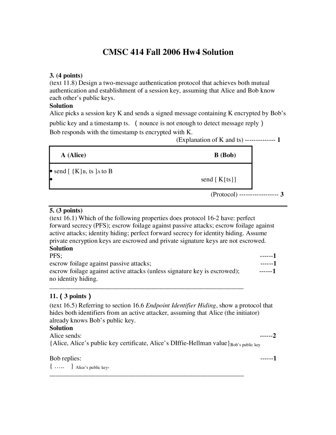 Two-Message Authentication Protocol - Computer and Network Security | CMSC 414 - Docsity