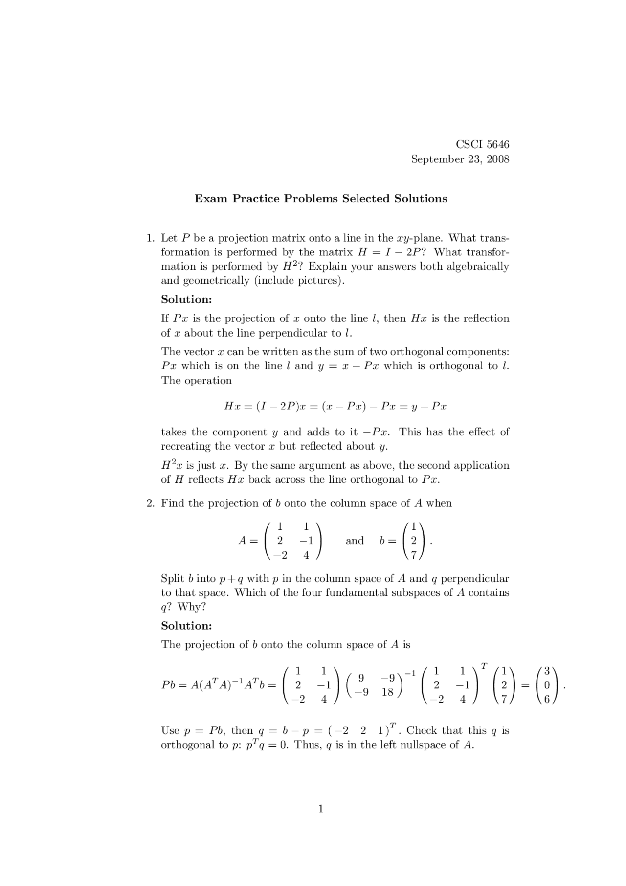 Exam Practice Problems Numerical Linear Algebra Csci 5646 Docsity