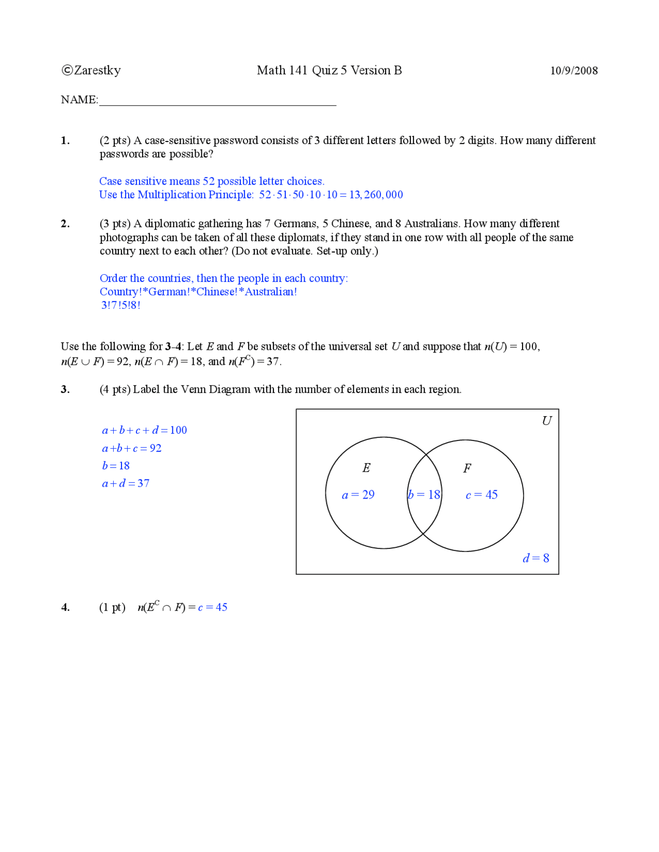 Resolution Of Quiz 5 Version B Honors Business Mathematics Math 141