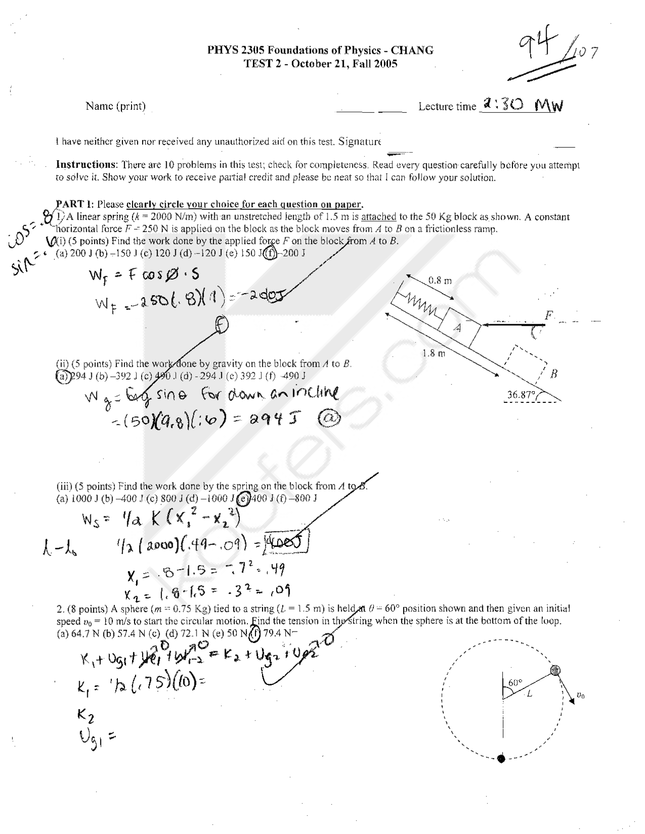 Solved Questions For Foundations Of Physics I Test Ii Phys 2305