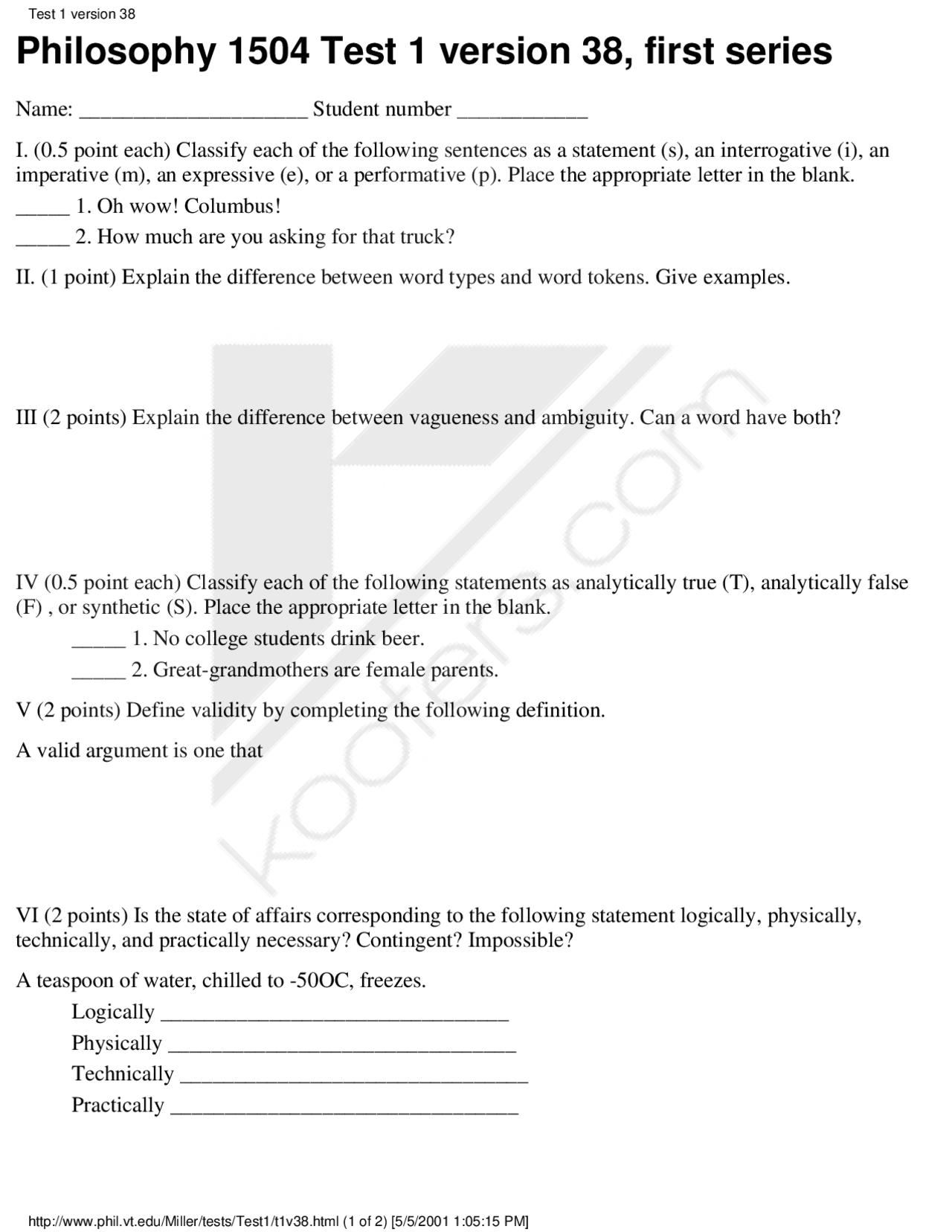 Test 1 Version 38 Language And Logic Phil 1504 Docsity