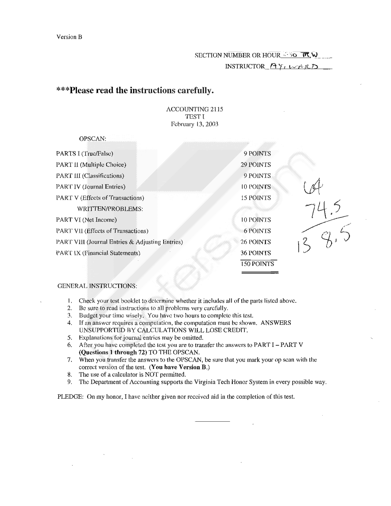 9 Problems On Accounting Test 1 Acis 2115 Docsity