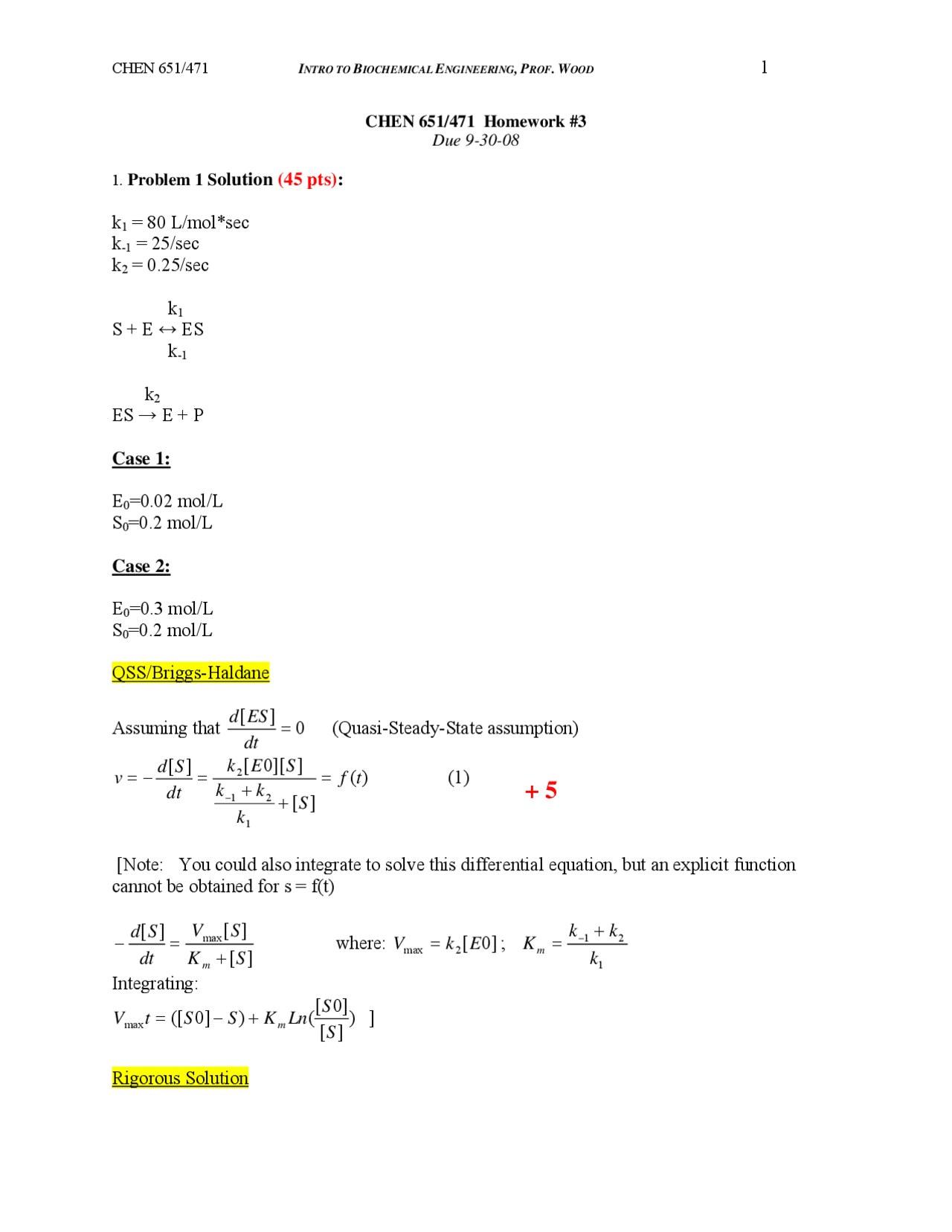 Intro To Biochemical Engineering Problem Set Solution Chen 471