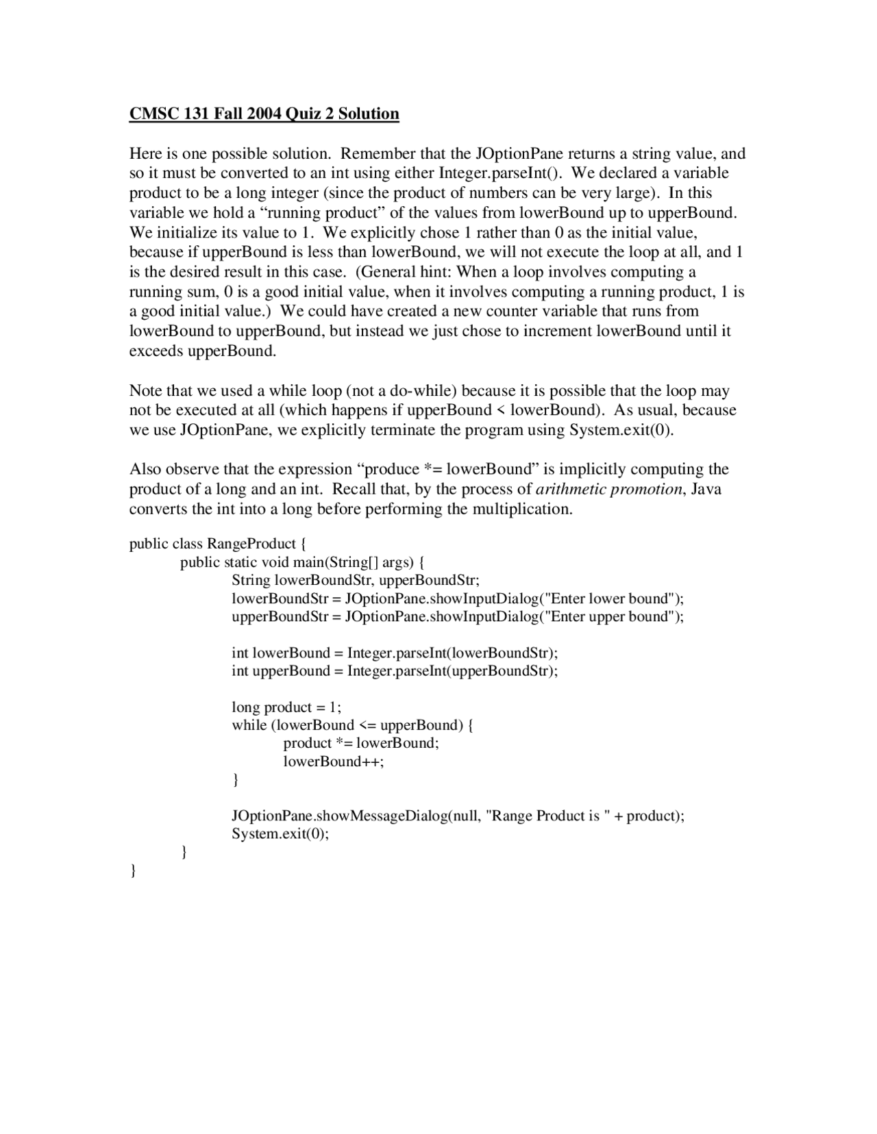 Sample Quiz 2 With Solutions Object Oriented Programming I Cmsc