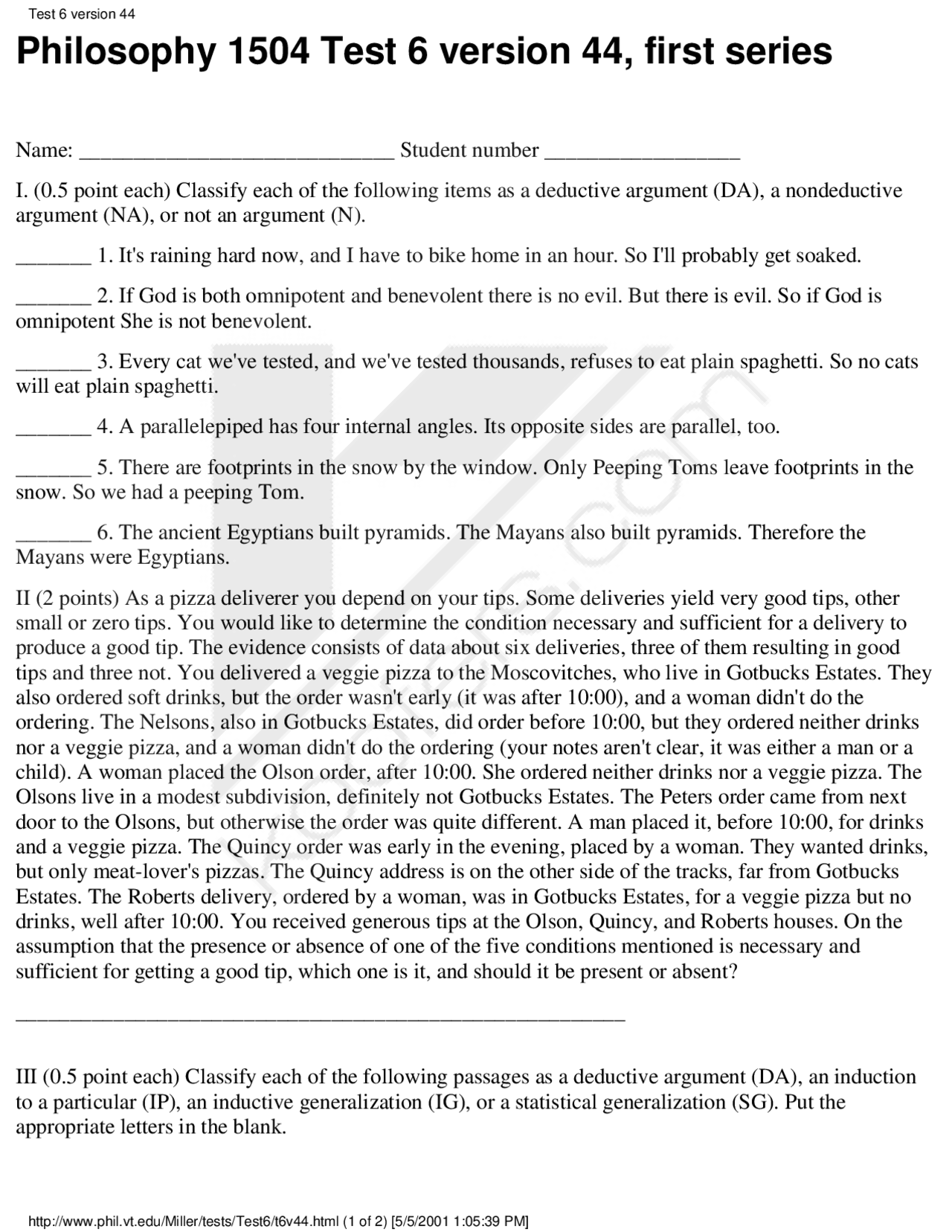 Exam 6 Version 44 Language And Logic Phil 1504 Docsity