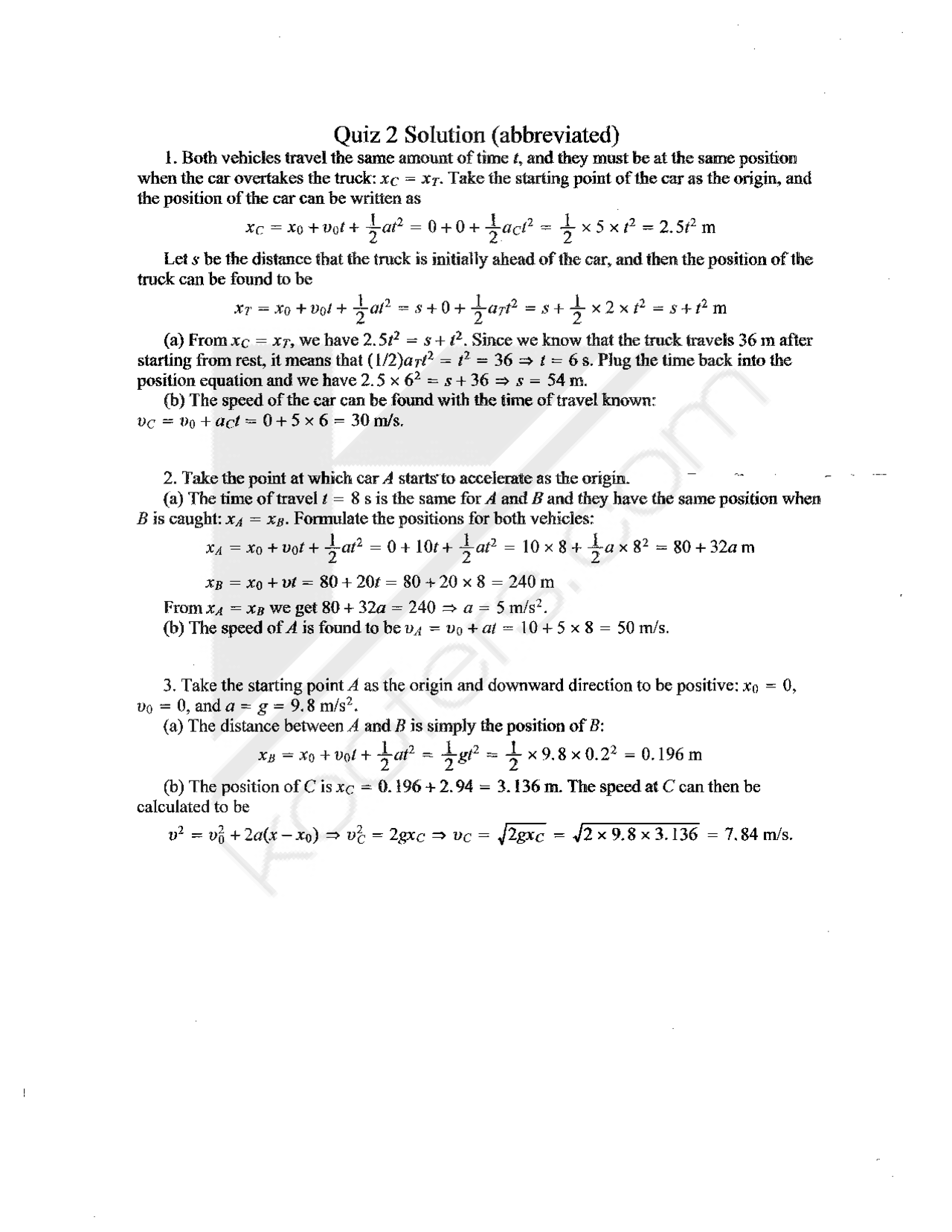 Quiz 2 Solution Abbreviated Foundations Of Physics I Phys 2305