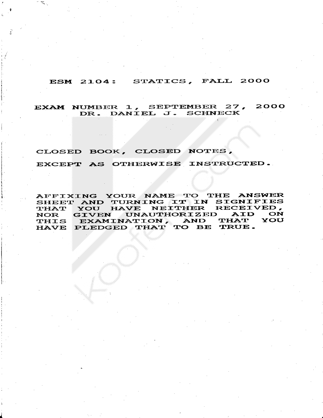Practice Exam 1 On Statics Fall 2000 Esm 2104 Docsity