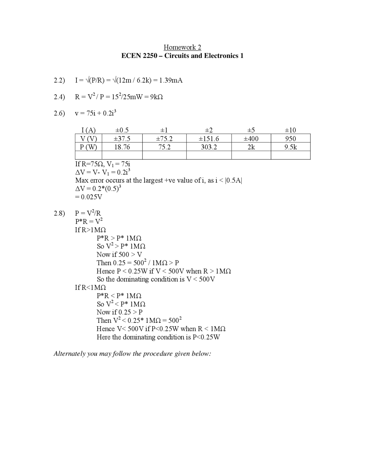 Homework 2 With Solutions Introduction To Circuits And Electronics