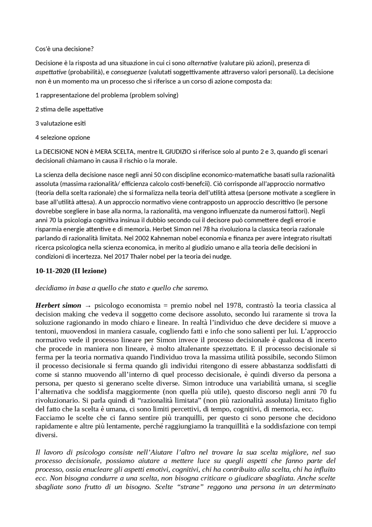 Appunti Decision Making Docsity