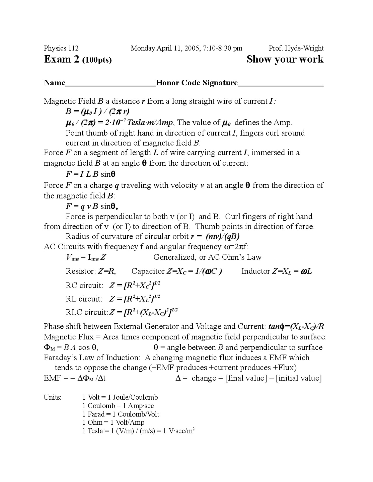 12 Solved Problems On Magnetic Field Midterm Exam Phys 112n Docsity