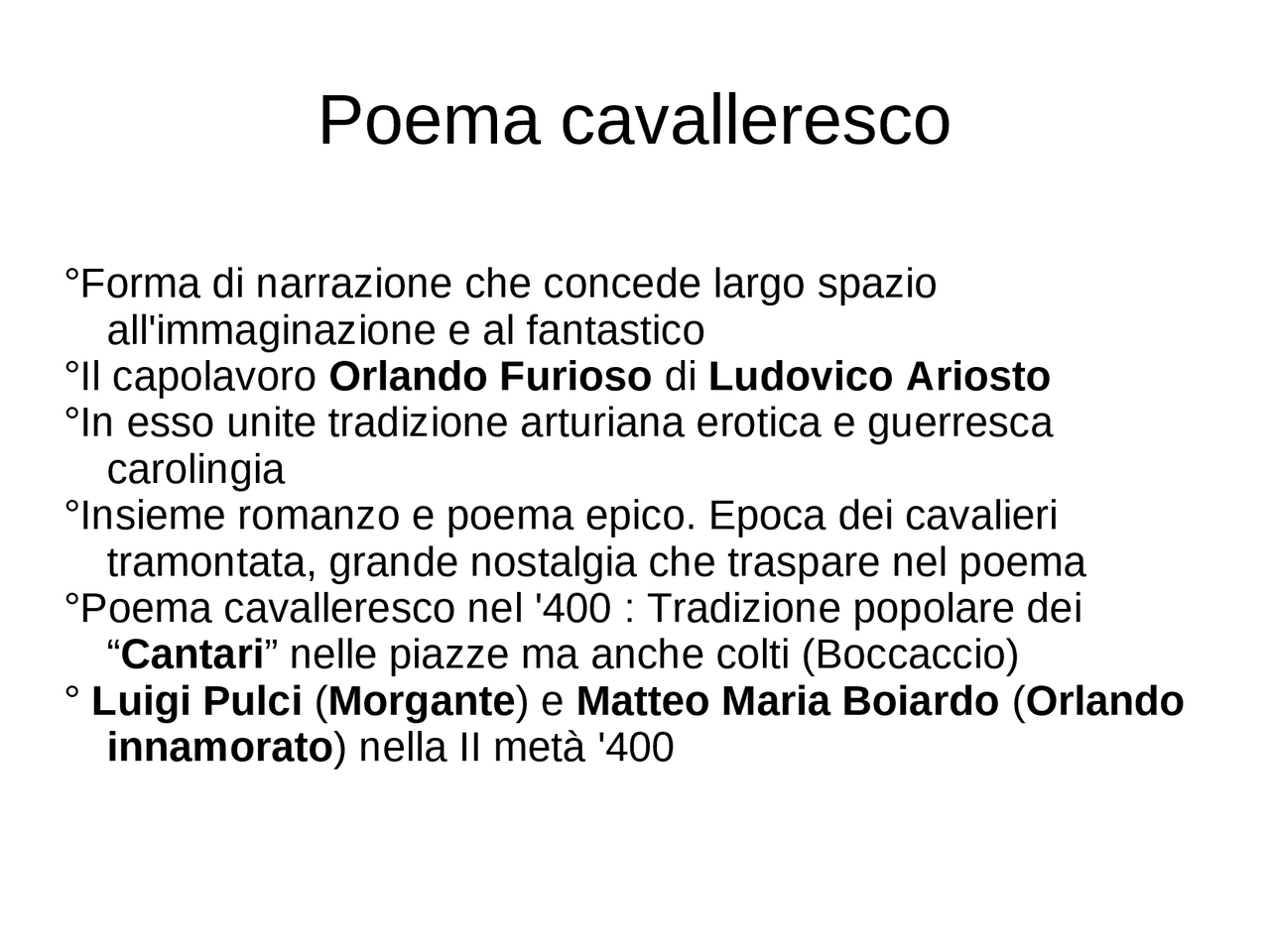 Elementi Generali Del Poema Cavalleresco Docsity