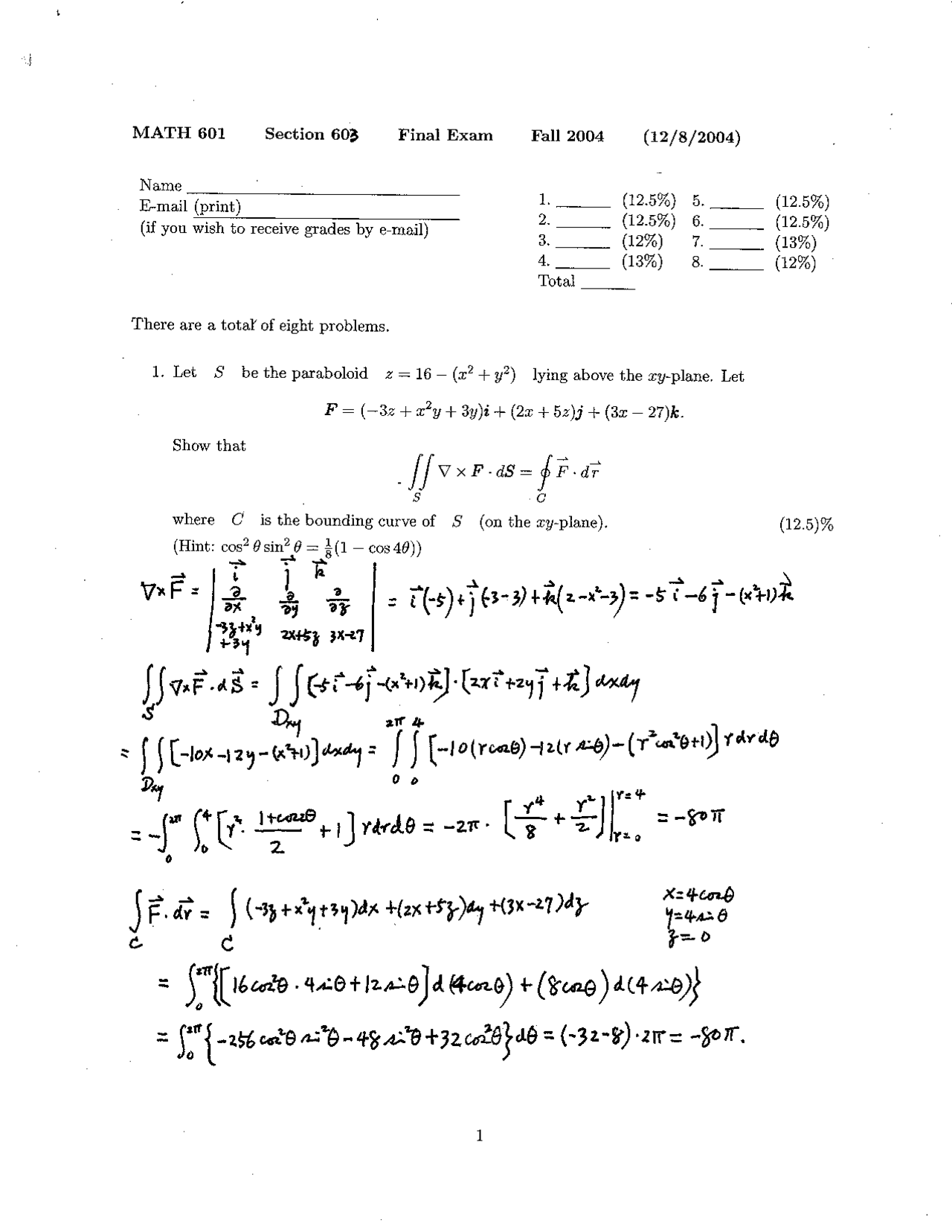 Final Exam Problems With Answers Methods In Applied Mathematics