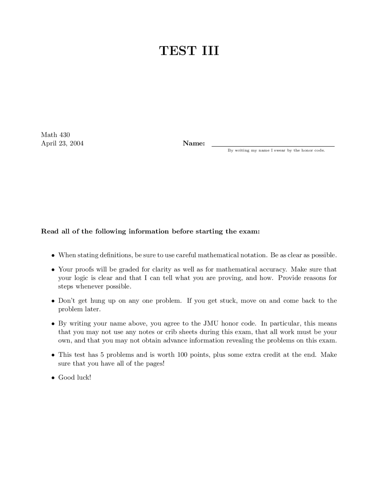 5 Questions For Test 3 Abstract Algebra I Math 430 Docsity