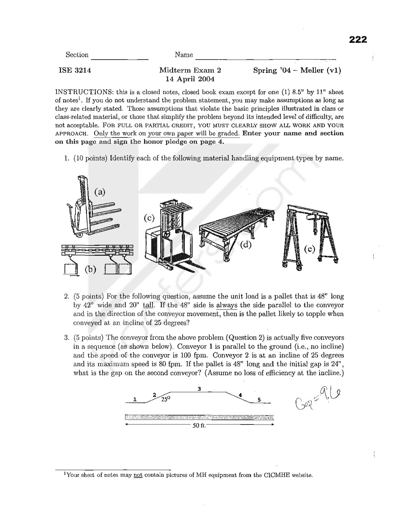 Midterm Exam 2 Facility Planning And Material Handling Ise 3214