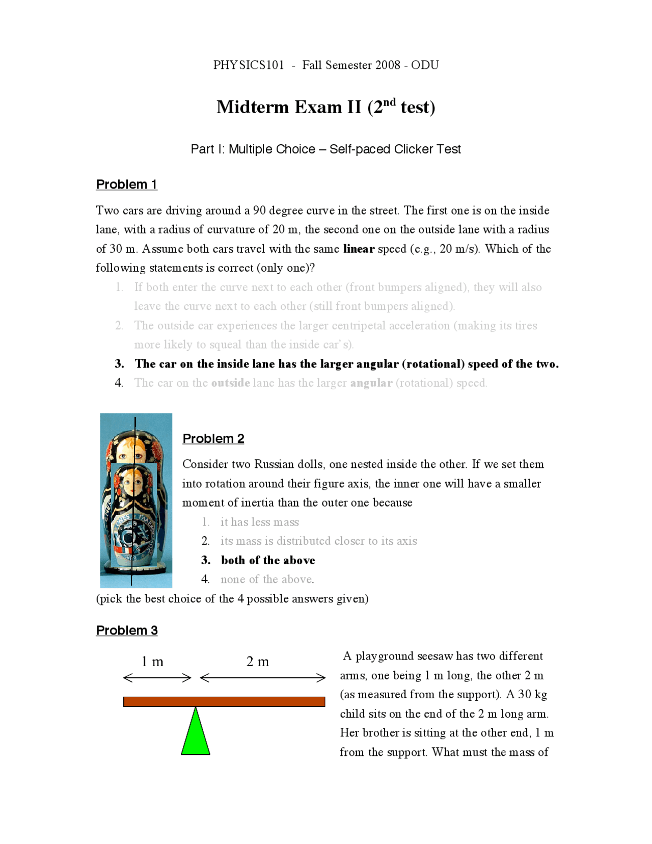 9 Problems For Midterm Exam 2 Conceptual Physics Phys 101n Docsity