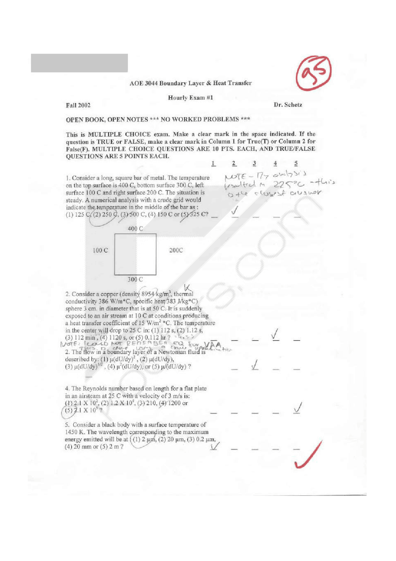 Boundary Layer And Heat Transfer Solved Exam 15 Questions Aoe 3044