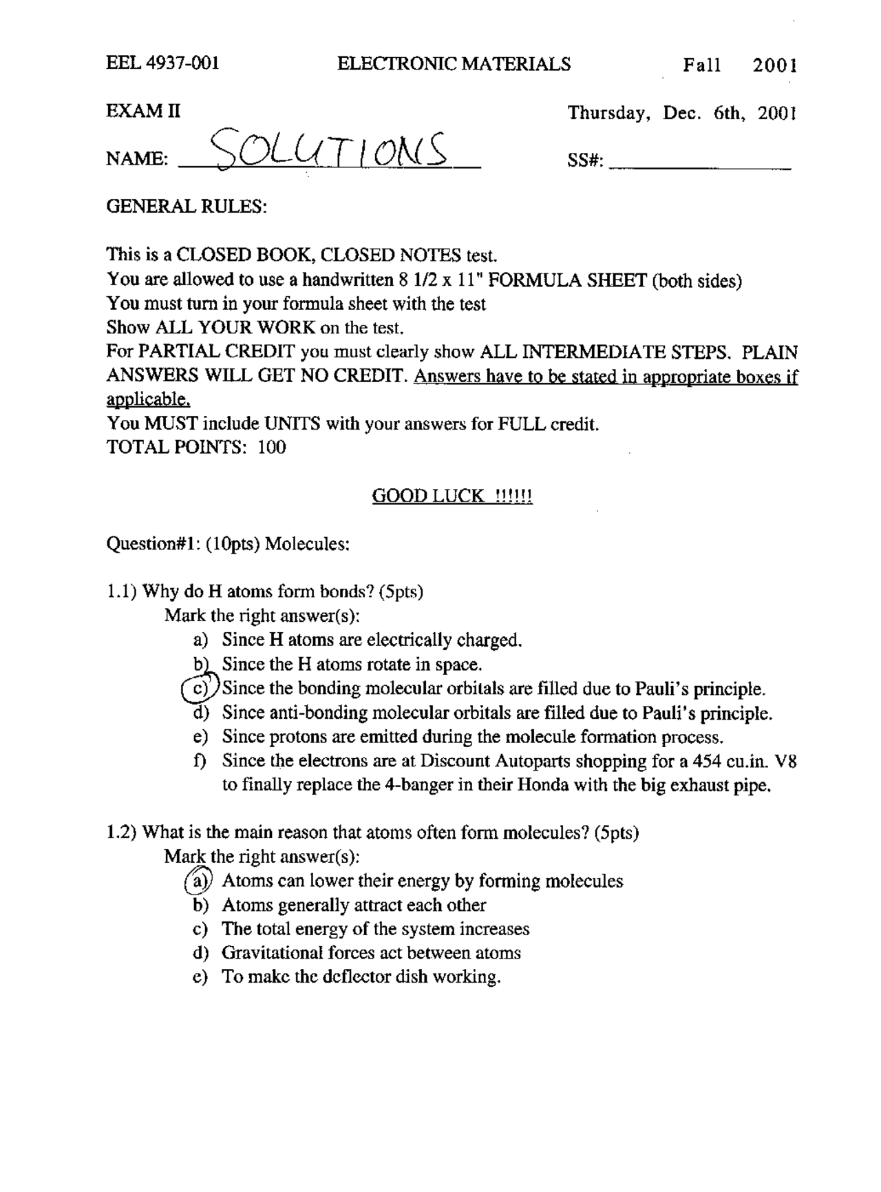 IEEE Hardware Competition - Exam II Questions with Solutions | EEL 4937 - Docsity