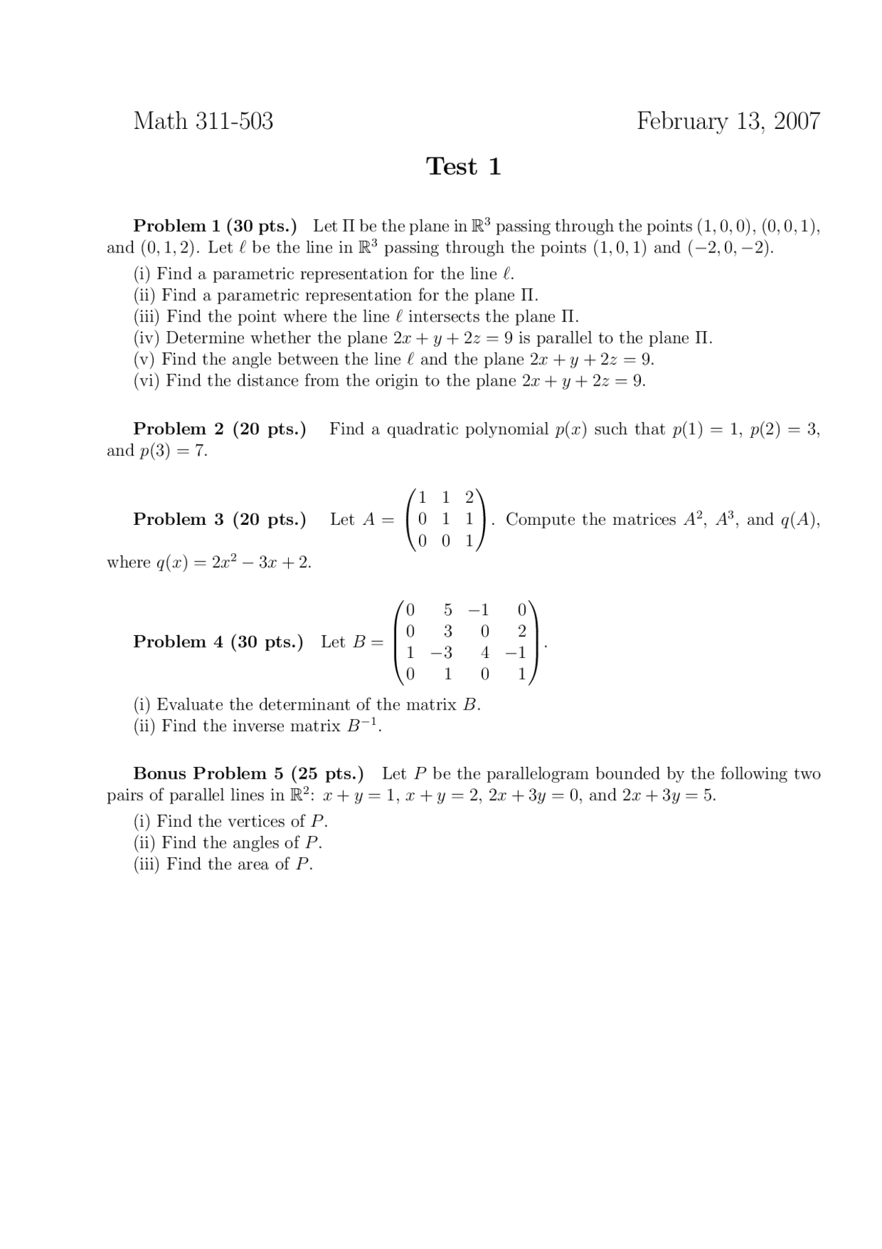 5 Problems To Find The Inverse Matrix Exam Math 311 Docsity