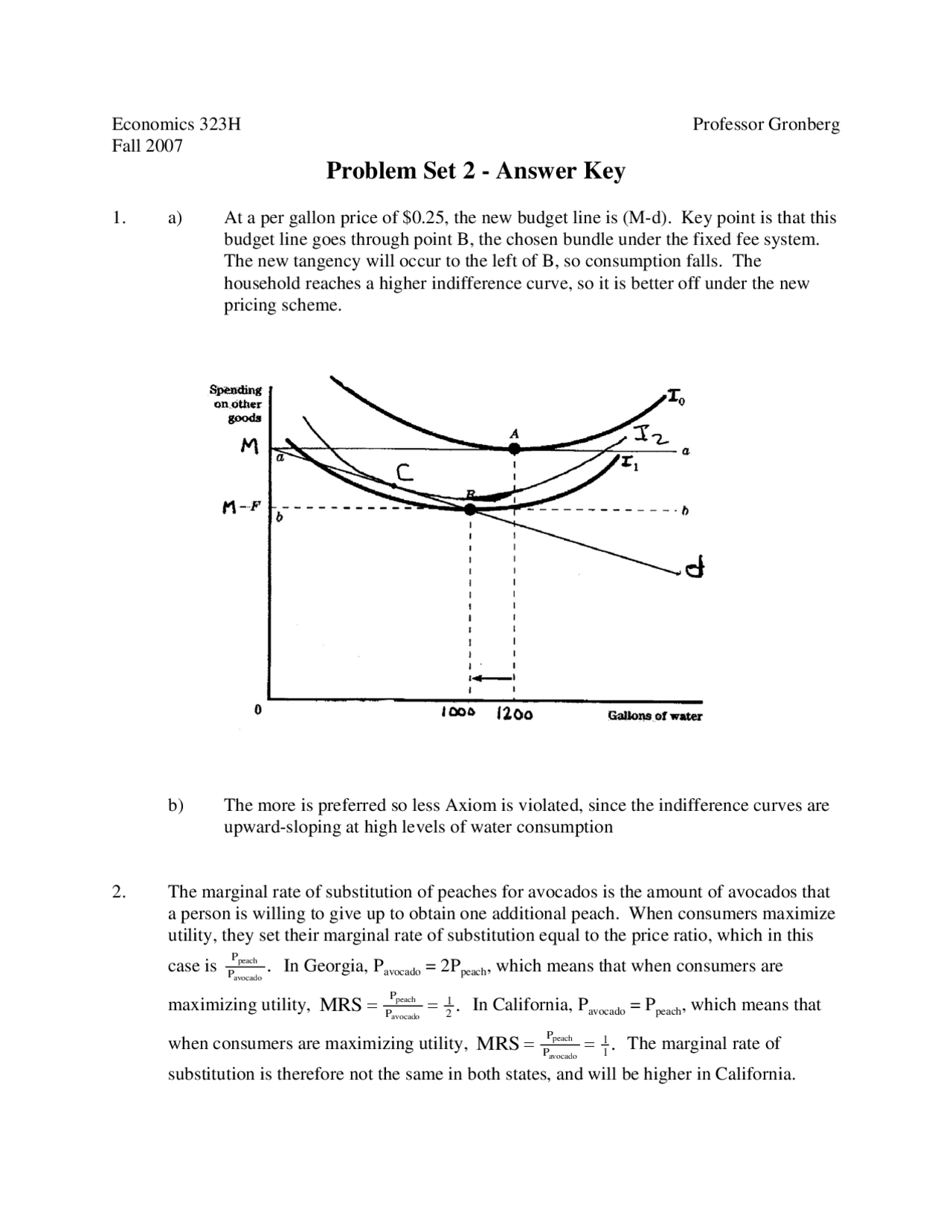 Microeconomic Theory Problem Set 2 Answer Key Econ 323 Docsity